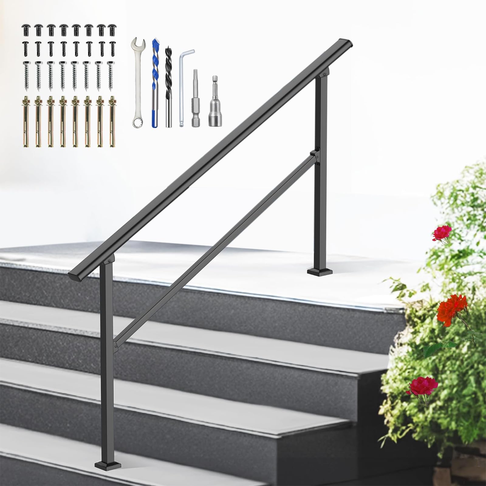 ajee Handrails for Outdoor Steps 4 Ft Stair Handrail, Outdoor Stair ...
