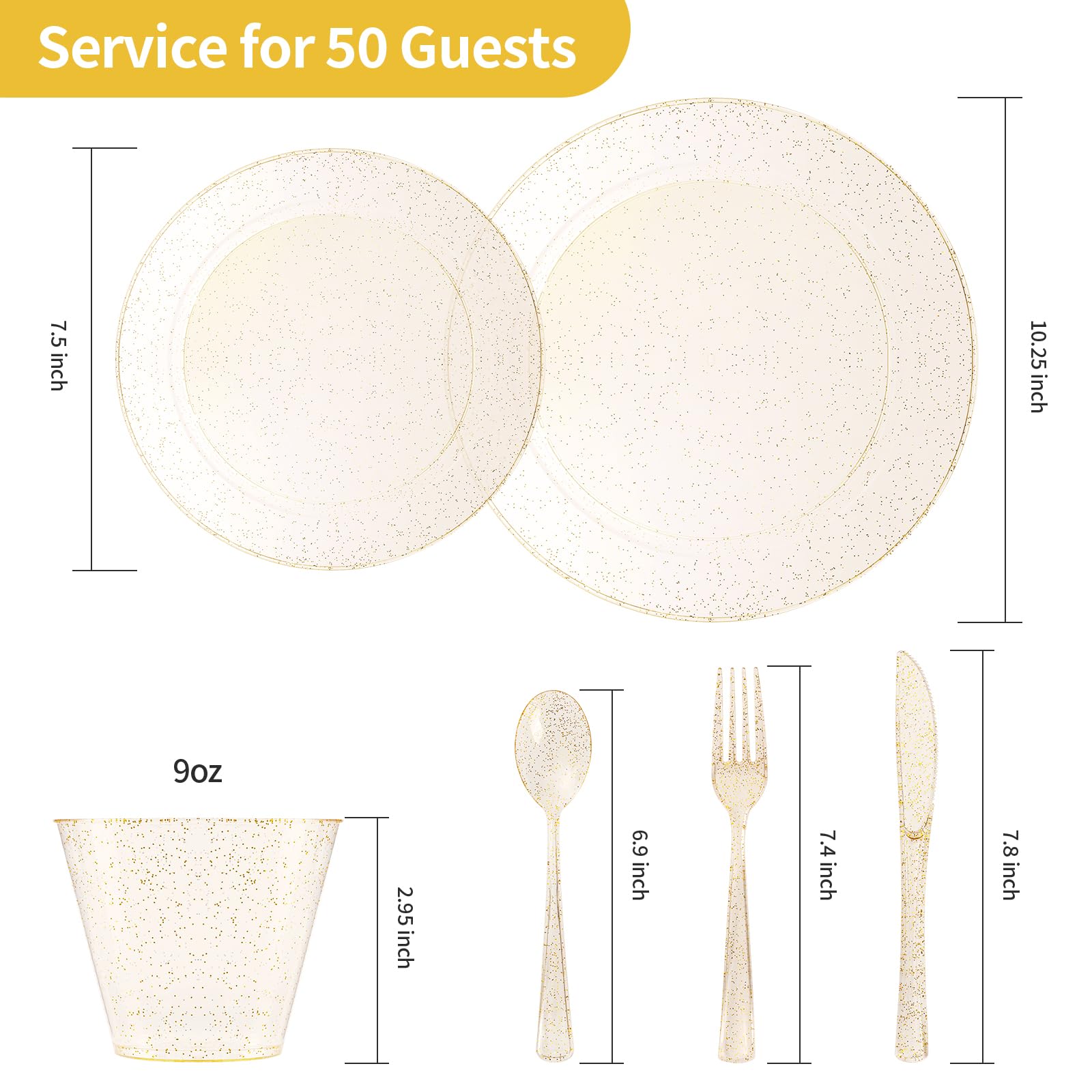 Snapklik.com : 300 Piece Gold Glitter Disposable Plates For 50 Guests ...