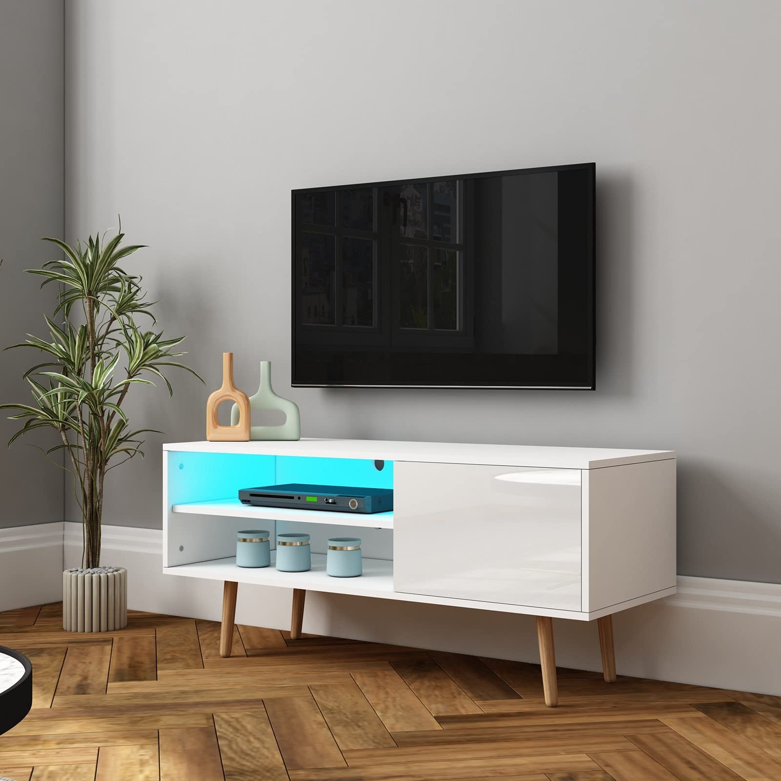 Generic TV Stand Unit Modern High Gloss w/Free LED Light, TV Cabinet ...