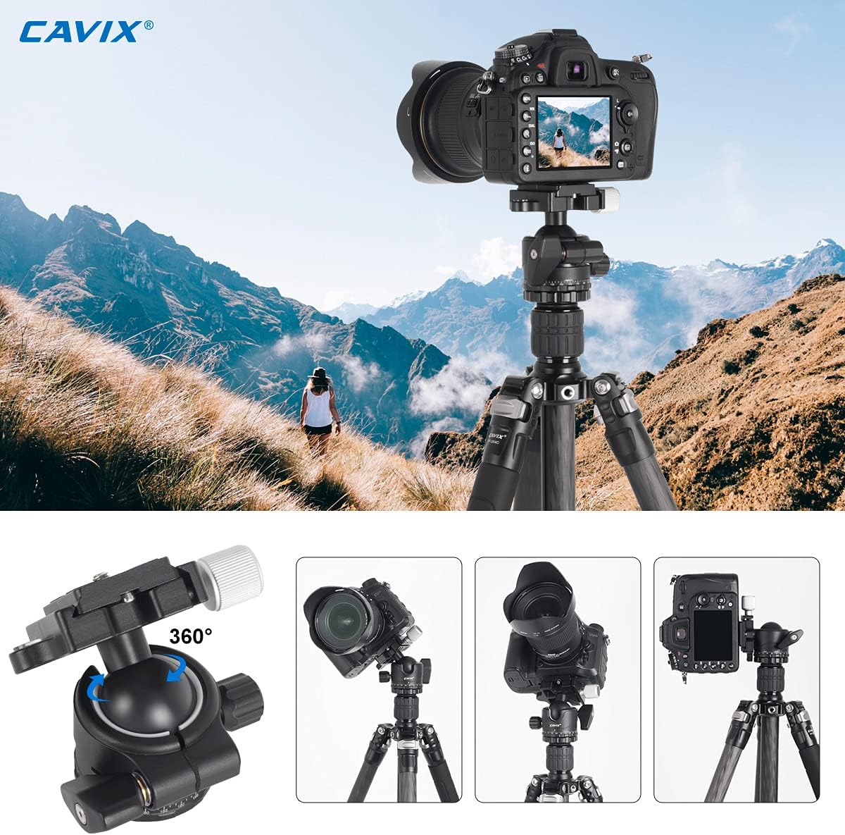 Buy CAVIX Ball Head Low Profile Camera Panoramic Tripod Head Metal 36 Ballhead w Bubble Level 1/ ...