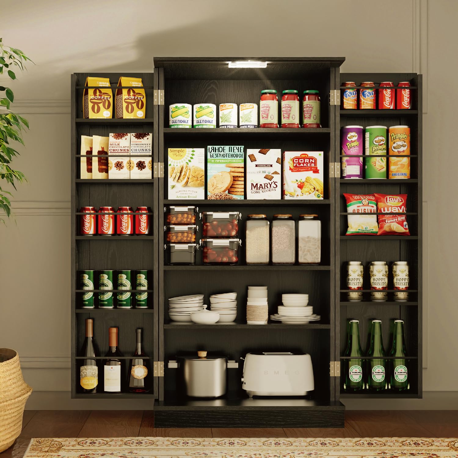 Amazon.com: NEWOWNDS 50'' LED Kitchen Pantry Storage Cabinet, White ...