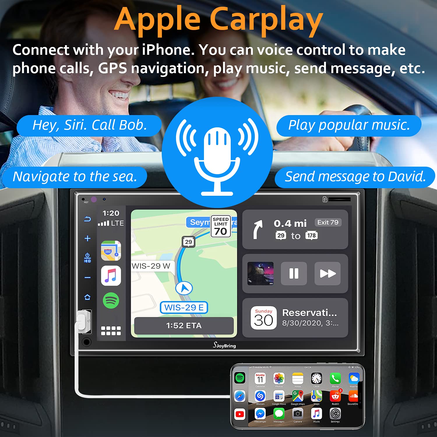 Car Stereo Compatible with Apple Carplay, Double Din 7" Full Touch HD ...