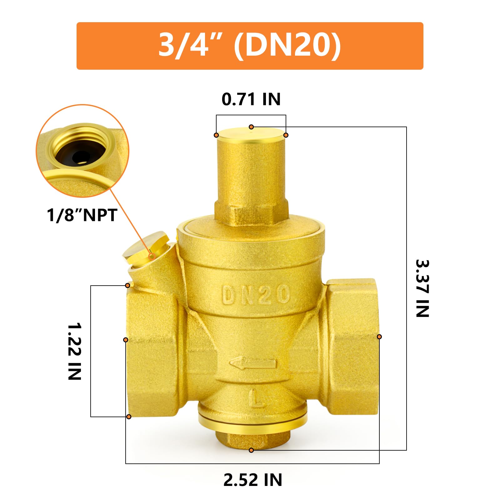 Snapklik.com : Brass 3/4" Pressure Regulator Adjustable,Water Pressure ...