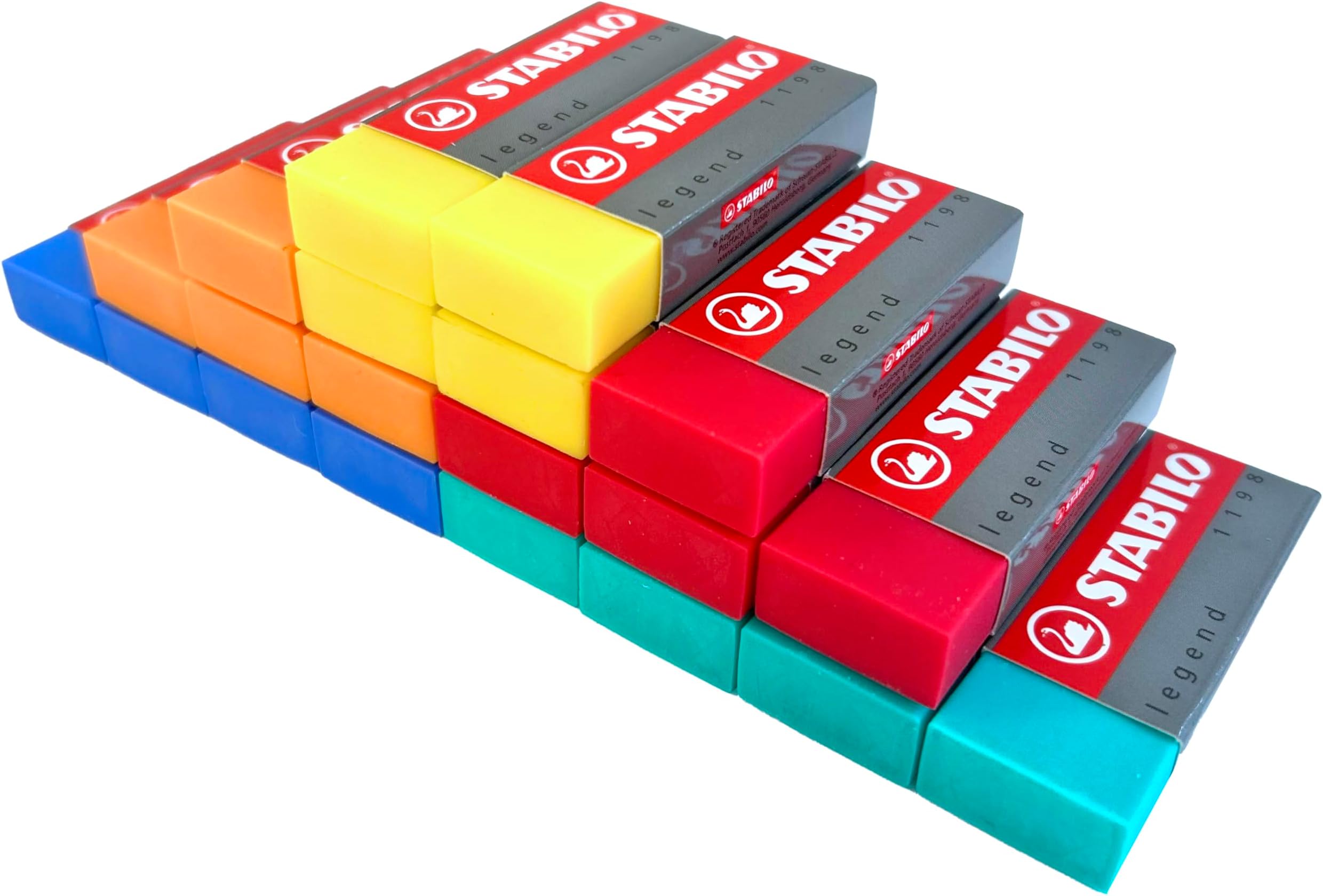 STABILO Legend Plastic Eraser Pack of 5 Blue, Green, Orange, Red ...