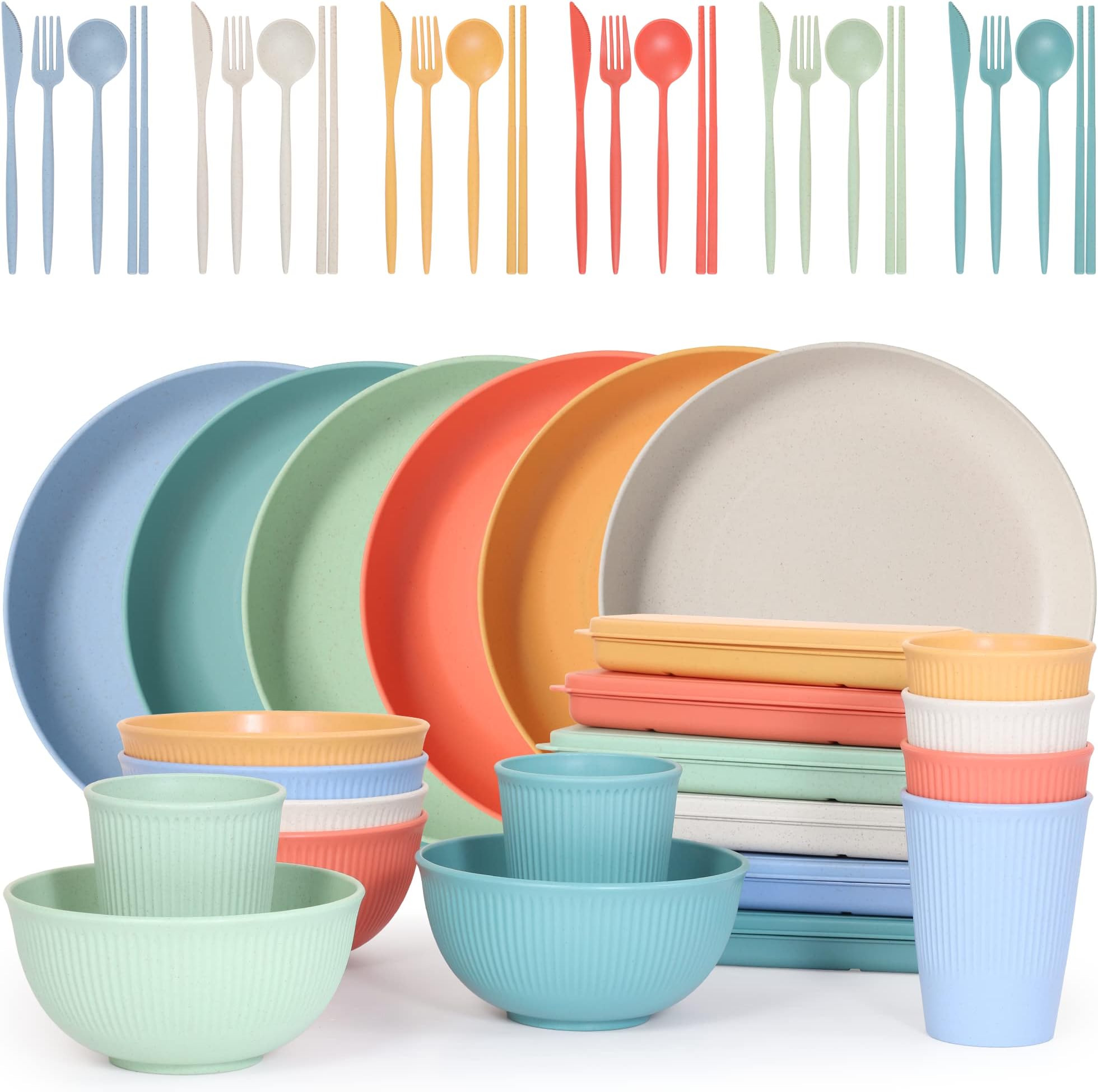Amazon.com | FOODLE Wheat Straw Dinnerware Sets for 4 - Lightweight ...