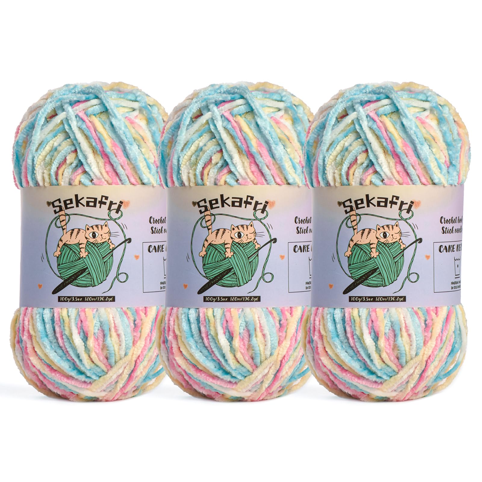 Amazon.com: 3 Pack of 300g (590yds) Fuzzy Chenille Yarn for Crocheting ...