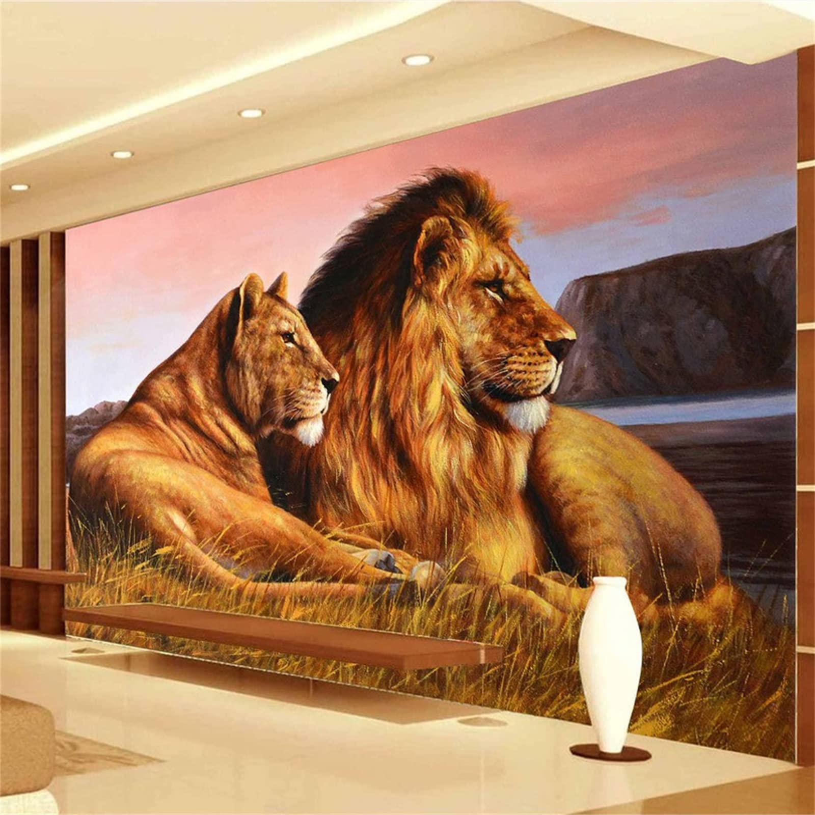 Amazon.com: African Prairie Lion Custom Photo Wallpaper, Animals Wall ...