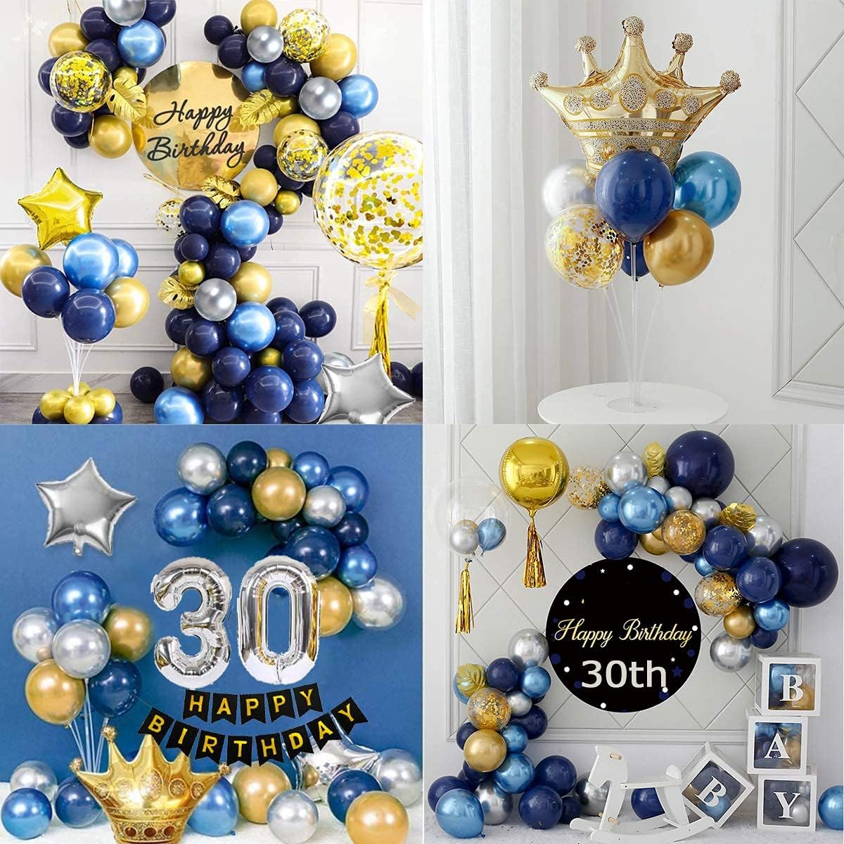 30th Birthday Decorations Men, Blue Gold Party Decorations with 30 Foil ...