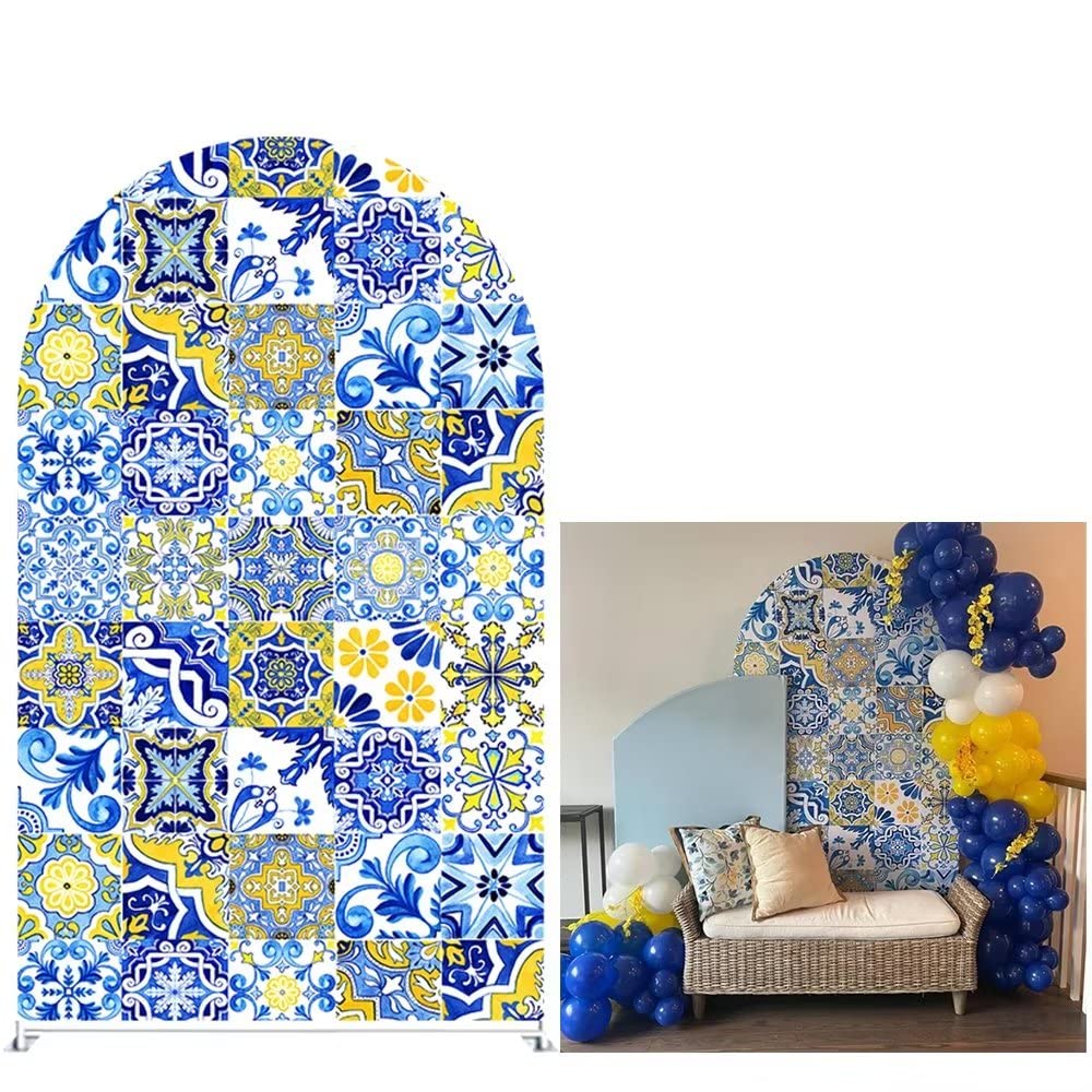 Amazon.com : afoloa Mediterranean Positano Tiles Arch Backdrop Covers ...