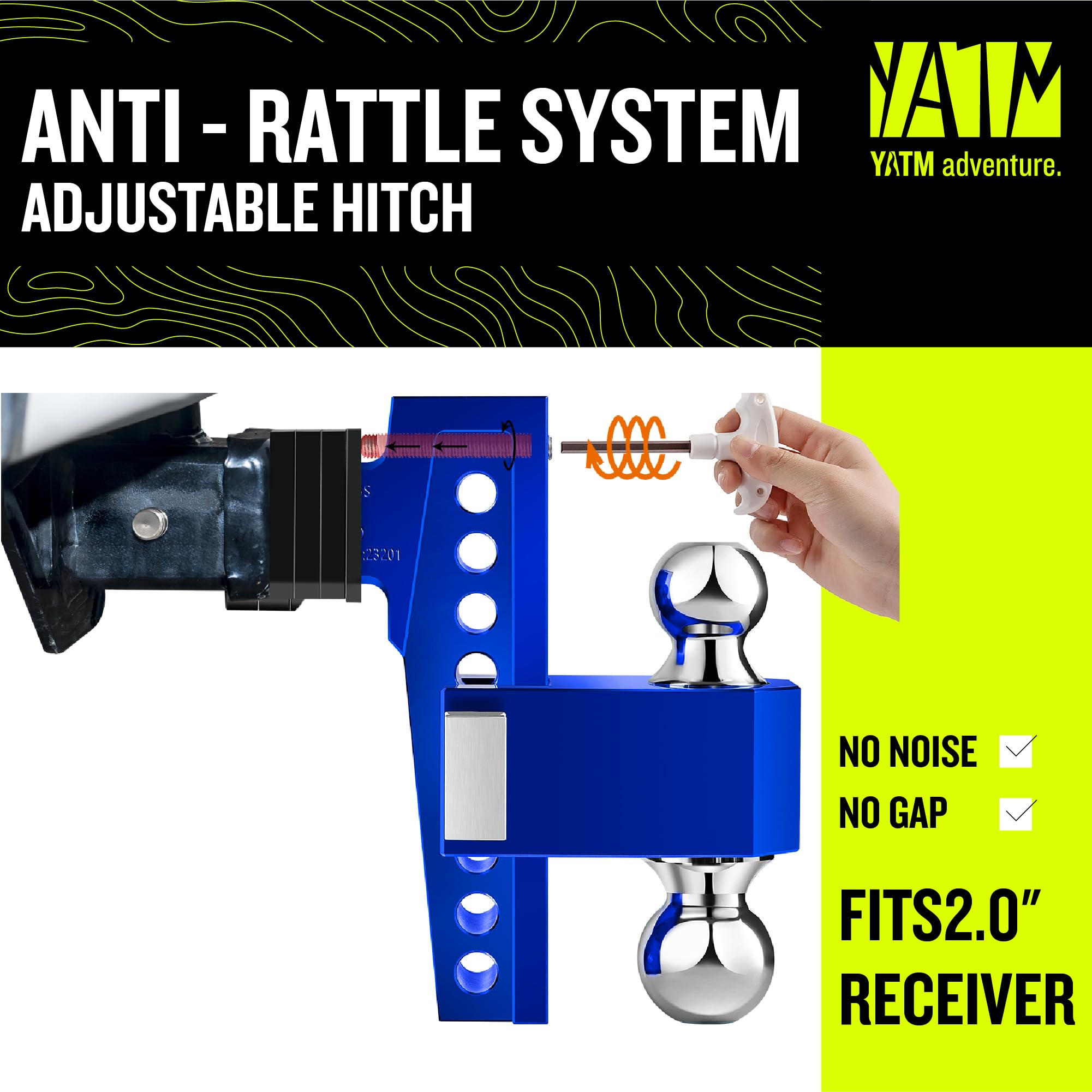 YATM Adjustable Hitches, Fits 2" Receiver,8" Drop/Rise, Replaces Tri ...