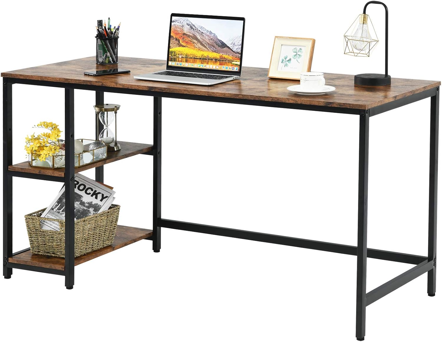 COSTWAY Schreibtisch Industrie Design, Computertisch mit Regal ...