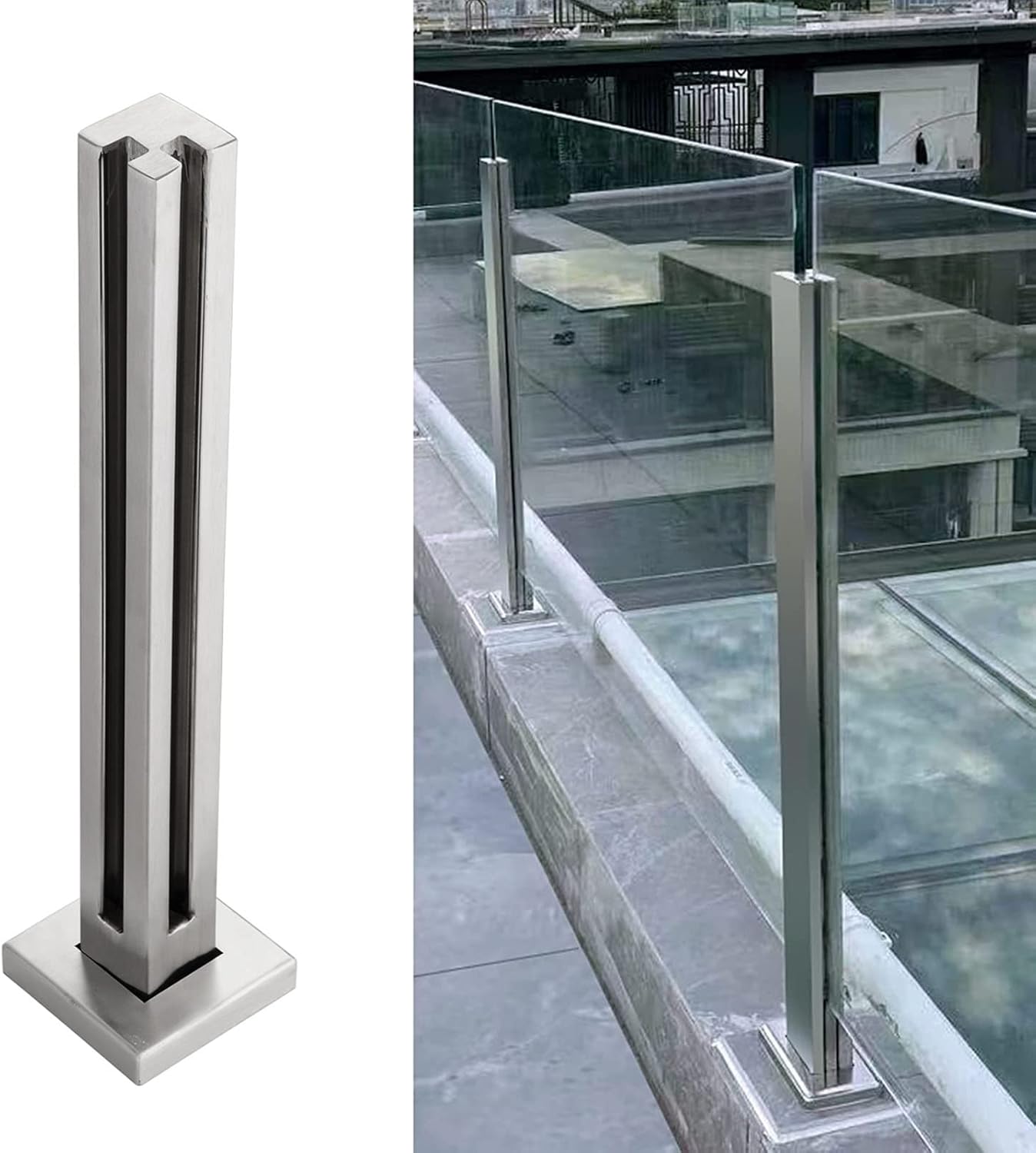Amazon.com: Glass Railing Post, Silver Stainless Steel Square ...
