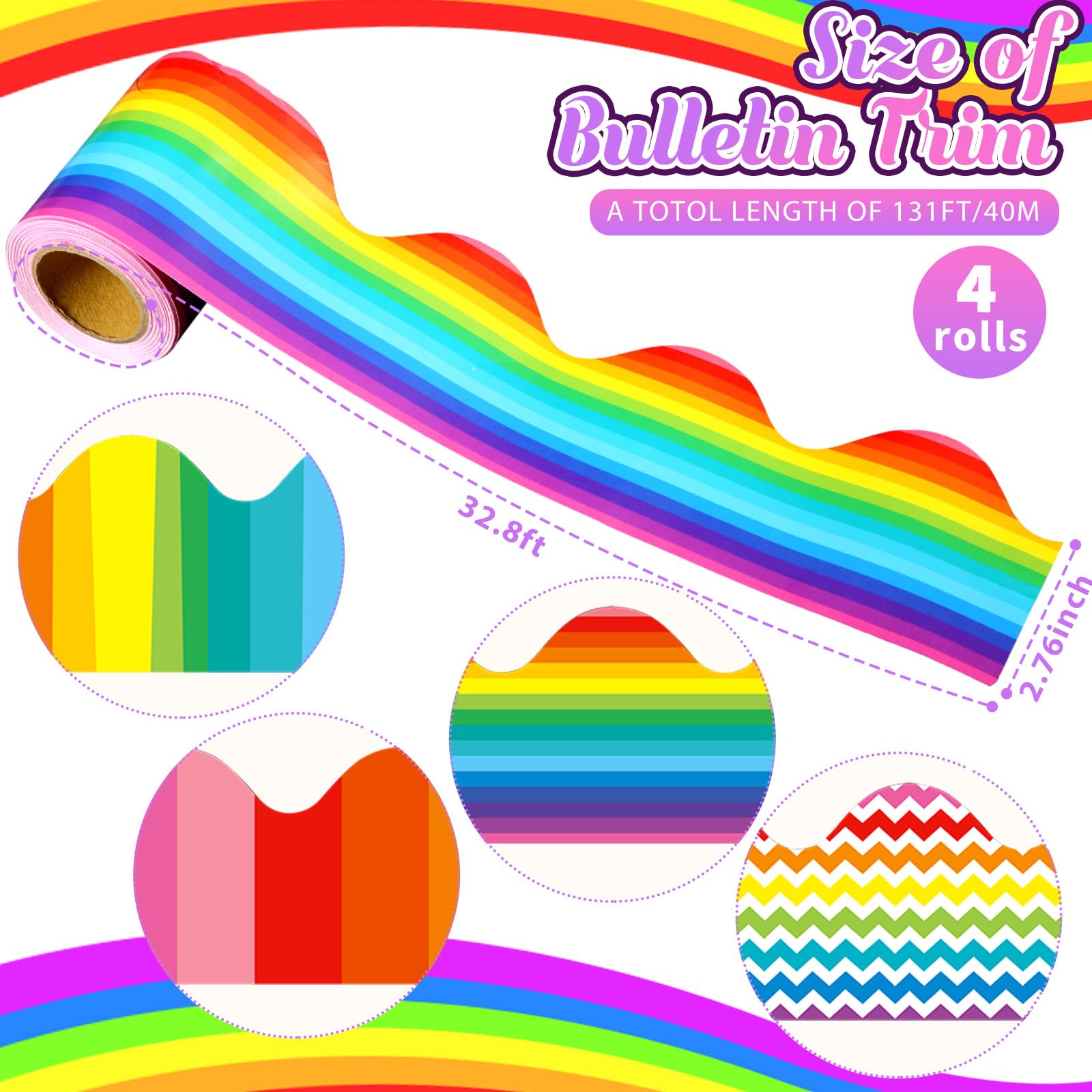 Snapklik.com : 4 Rolls 131 Ft Rainbow Bulletin Board Borders For ...