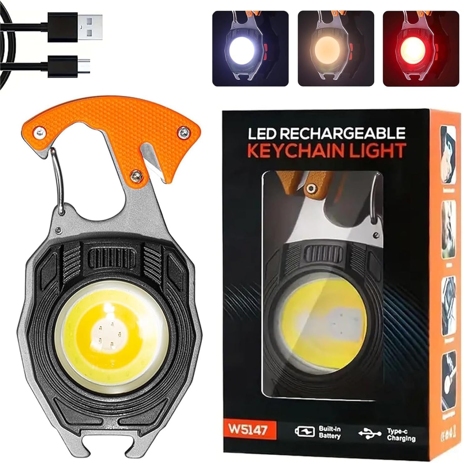 HUBTURE 800 Lumens Rechargeable Keychain LED Flashlight – 7 Mode COB ...