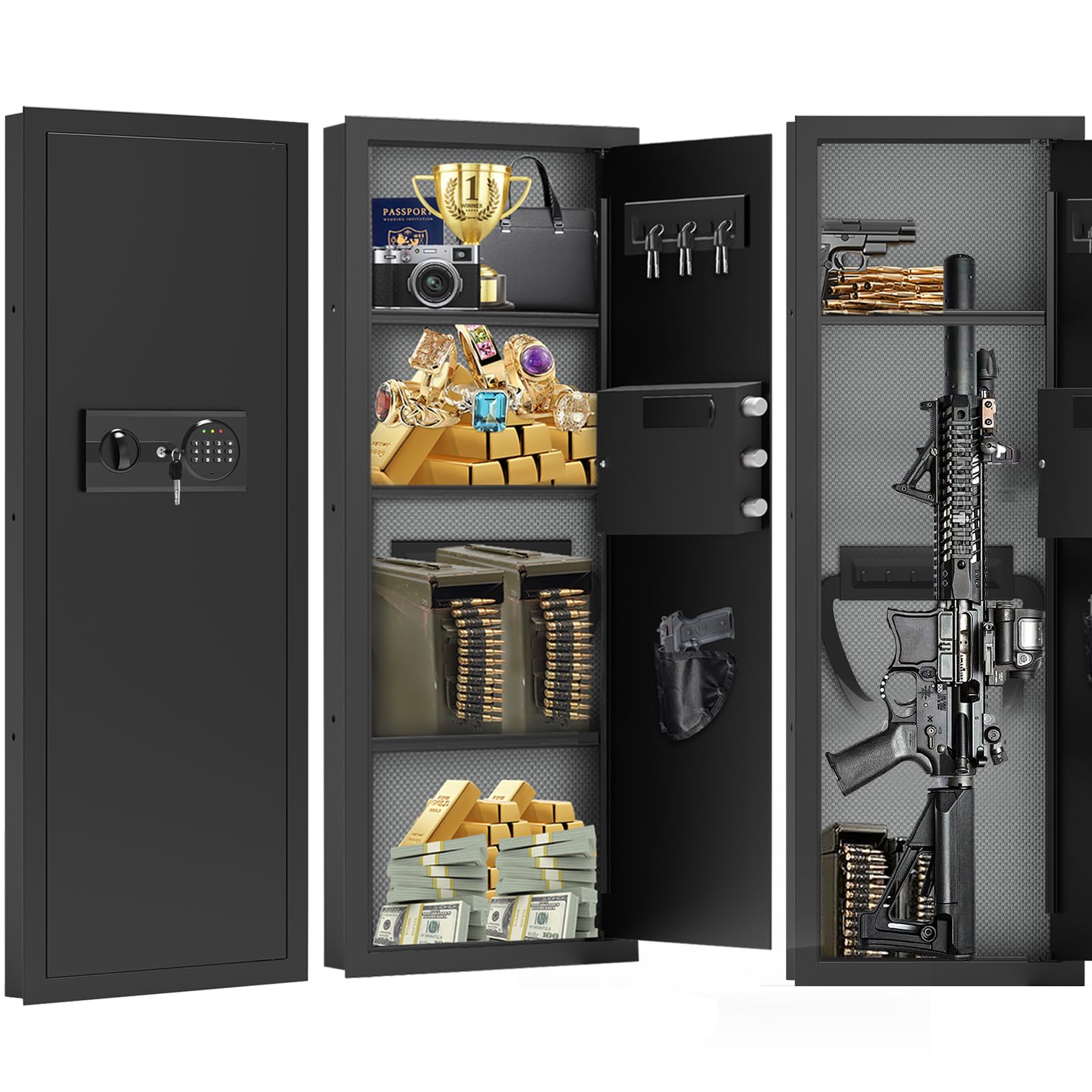 43.3" Tall Wall Safe Between Studs Hidden Gun Safe, 3 Removable Shelves ...