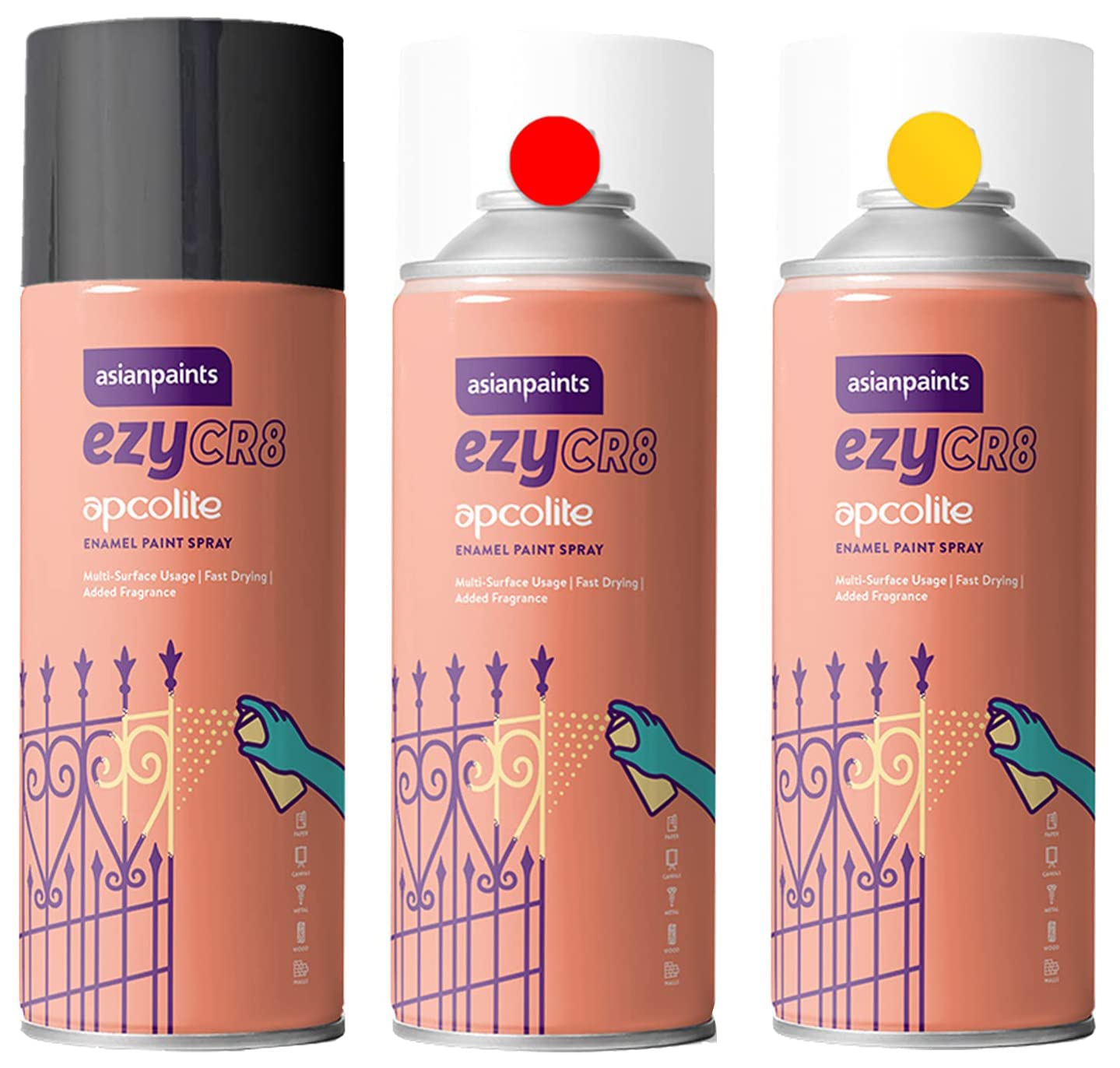 Asian Paints apcolite Spray Paint, DIY Black Aerosol Gloss Finish 200ml ...