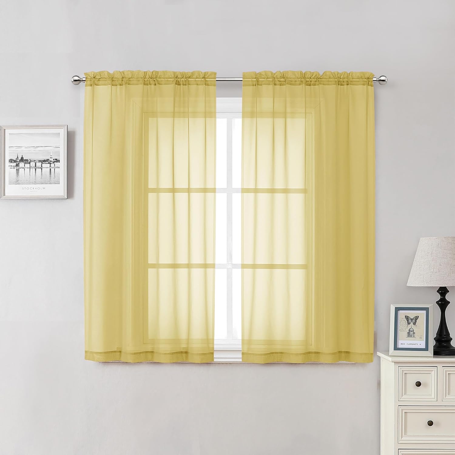 Amazon.com: Lecloud Yellow Sheer Curtains 54 Inch Length 2 Panels ...