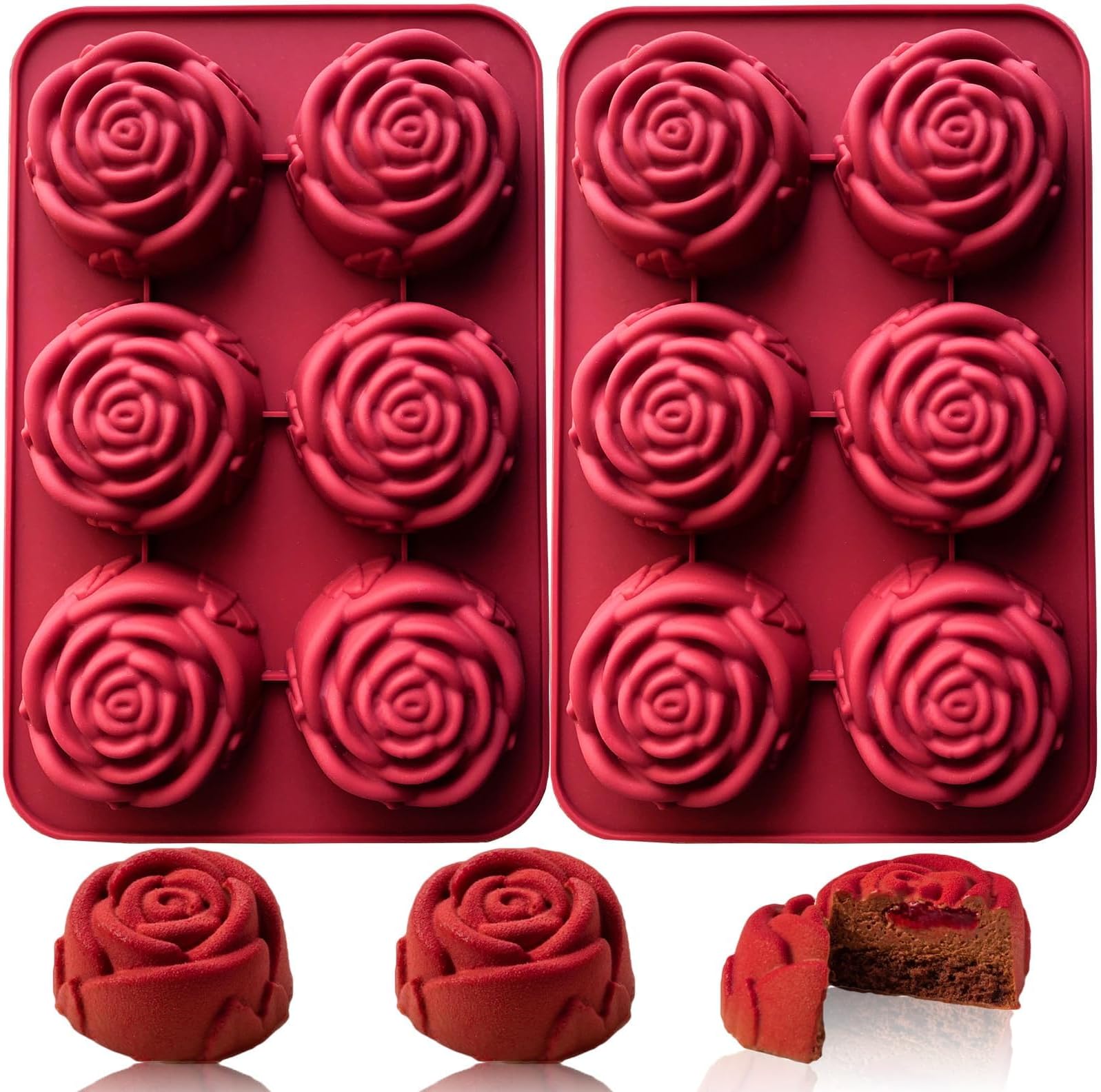 Amazon.com: 2 Pack Rose Molds Silicone 6 Cavity Rose Flower Soap Molds ...