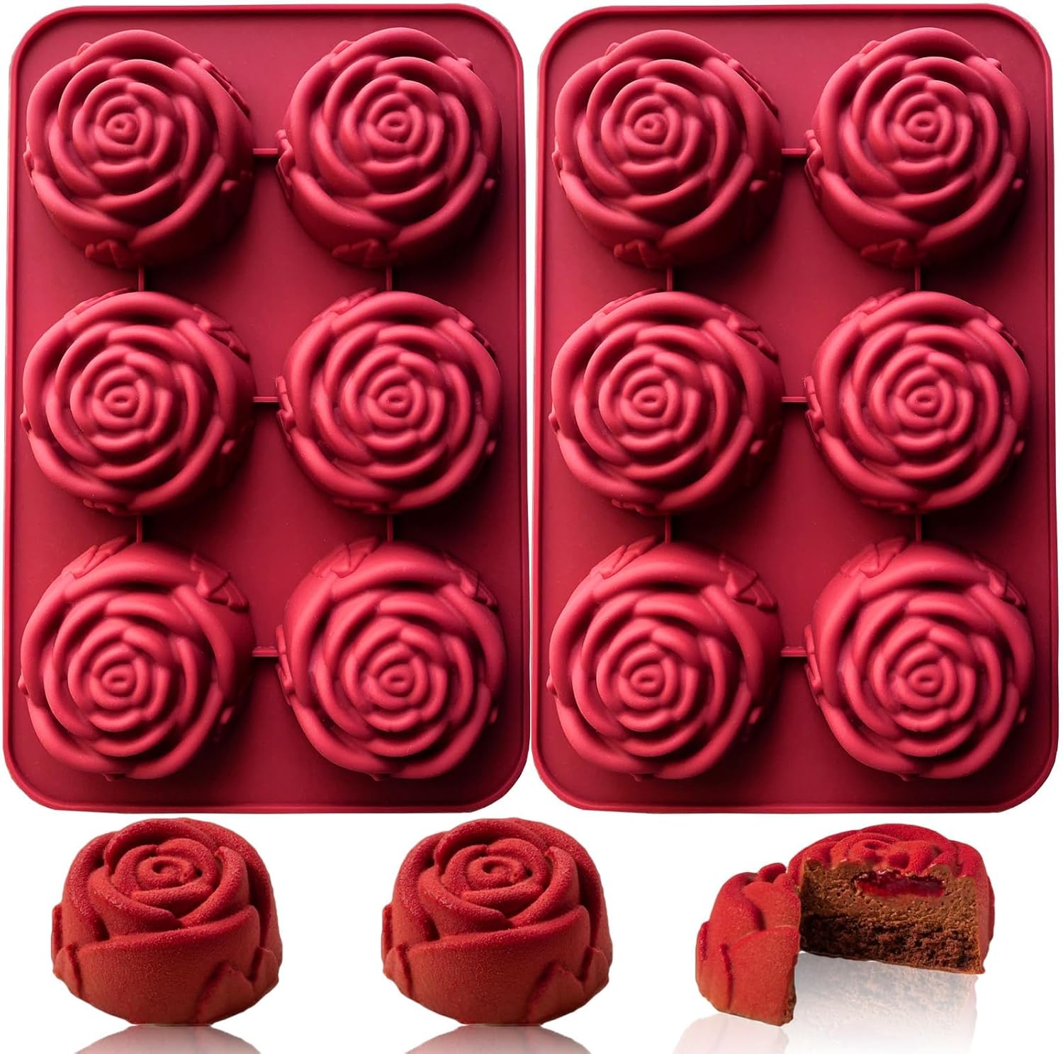 Amazon.com: 2 Pack Rose Molds Silicone 6 Cavity Rose Flower Soap Molds ...