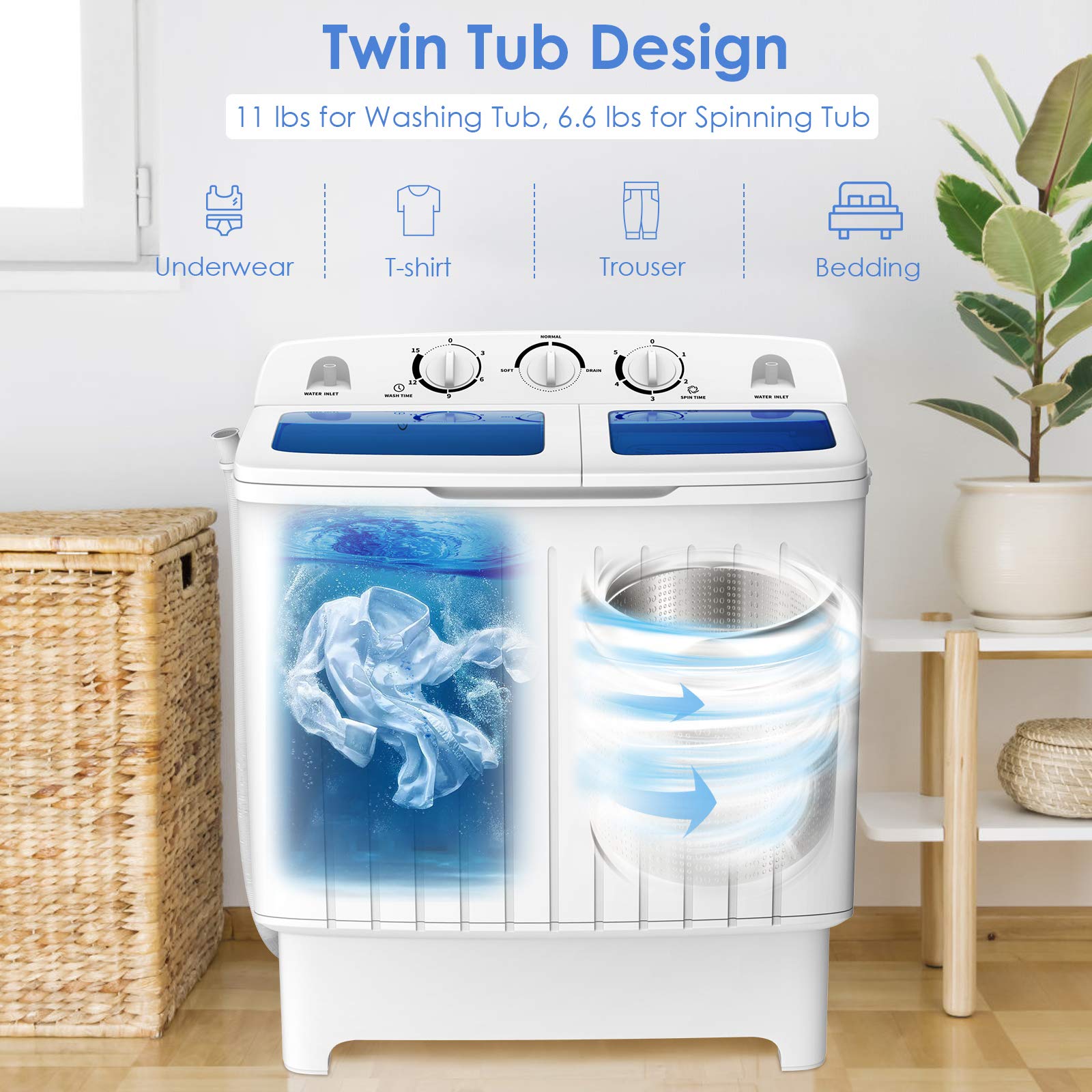 Snapklik.com : Portable Washing Machine, 20lbs Mini Twin Tub Washing ...