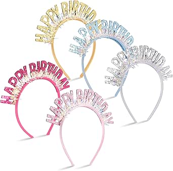 Amazon.com: 5Pcs Happy Birthday Headband for Women, Glitter Rainbow ...
