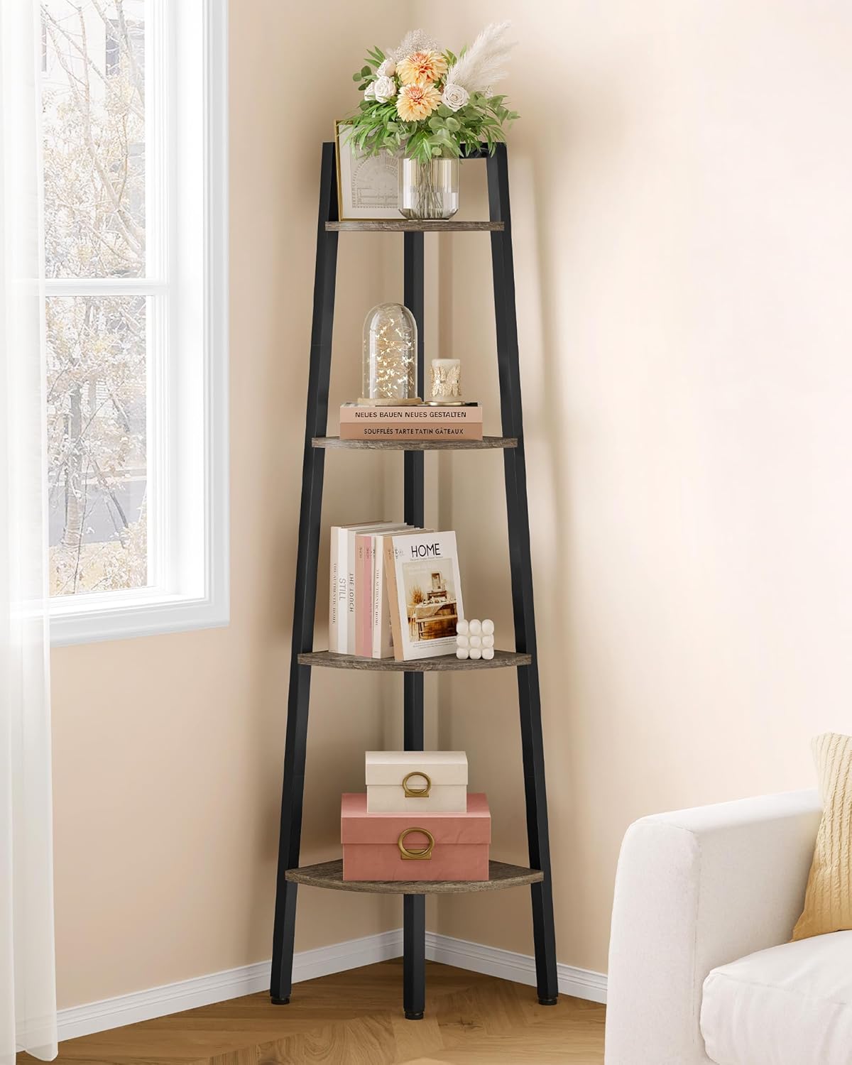 Amazon.com: Hoctieon Corner Shelf, 4-Tier Corner Bookshelf, Rustic ...