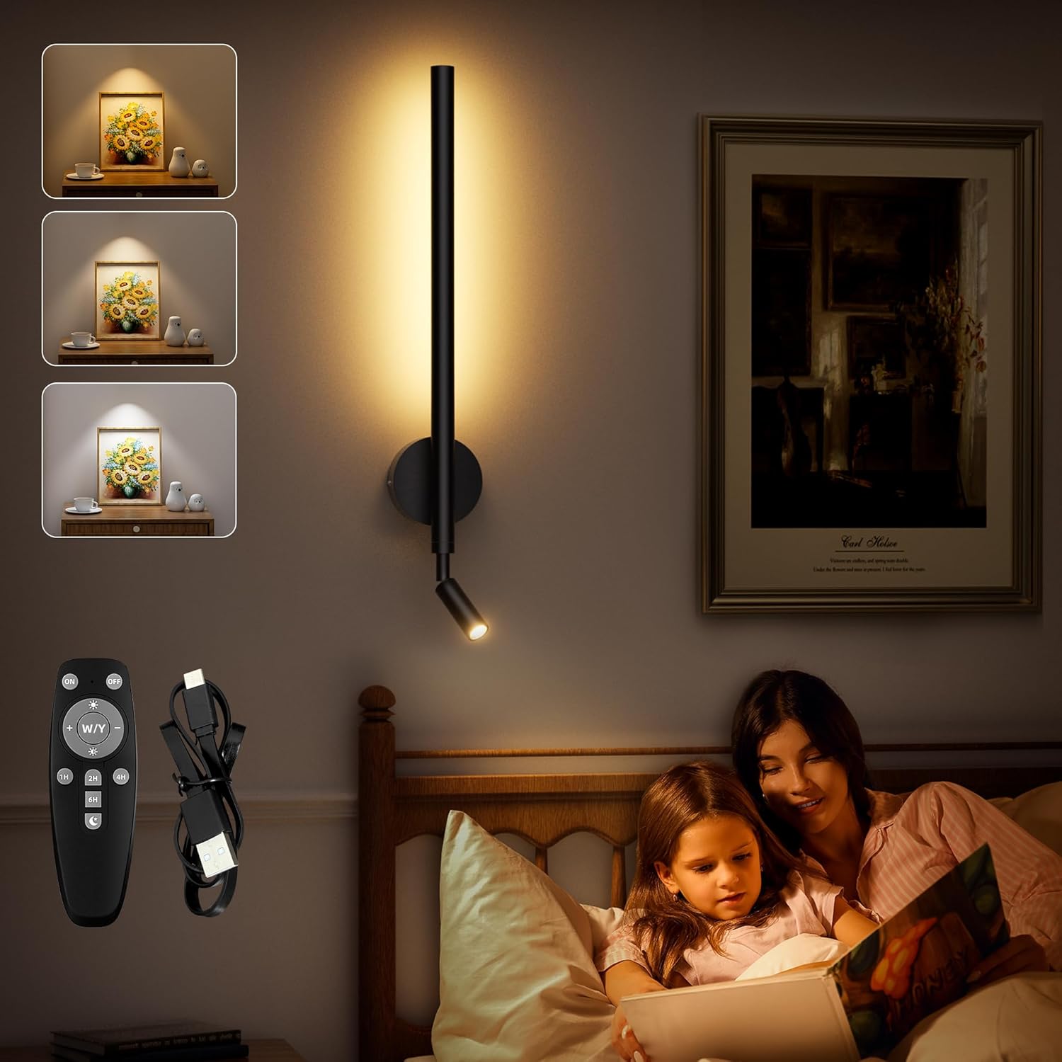 Rechargeable Wall Sconce with Reading Spotlight: Battery Operated ...