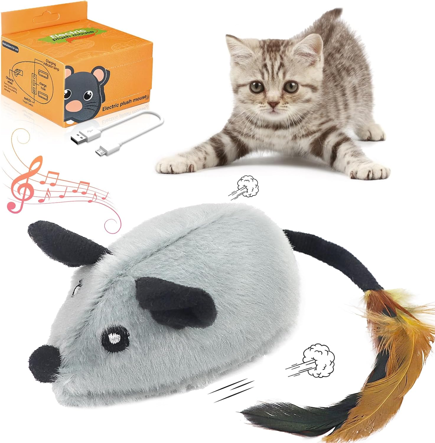 Amazon.com : Teddy Run Interactive Cat Toy Mouse with LED Lights ...