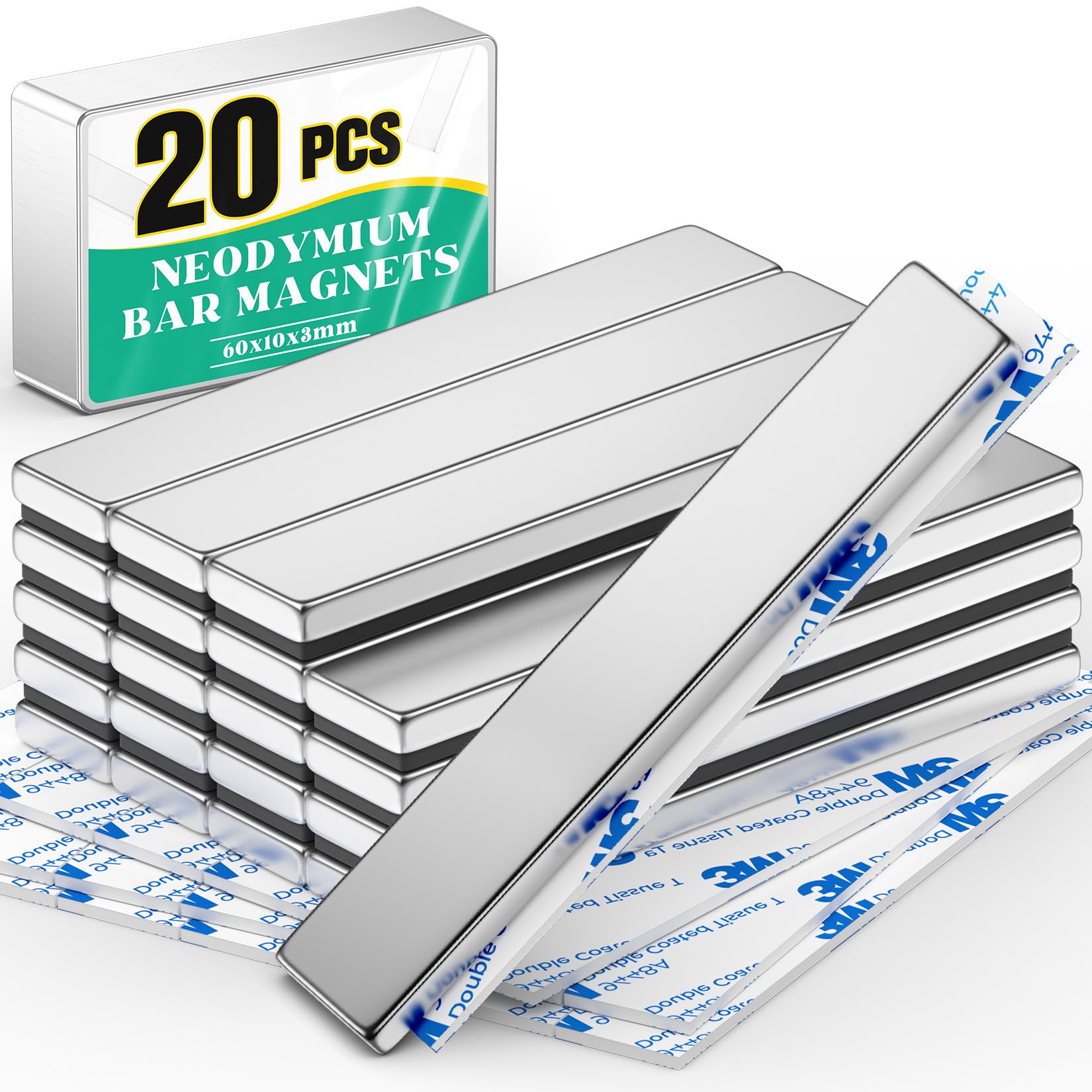 Snapklik.com : 20 Pcs Bar Magnets, 60x10x3mm Magnet Bar, Rectangle ...