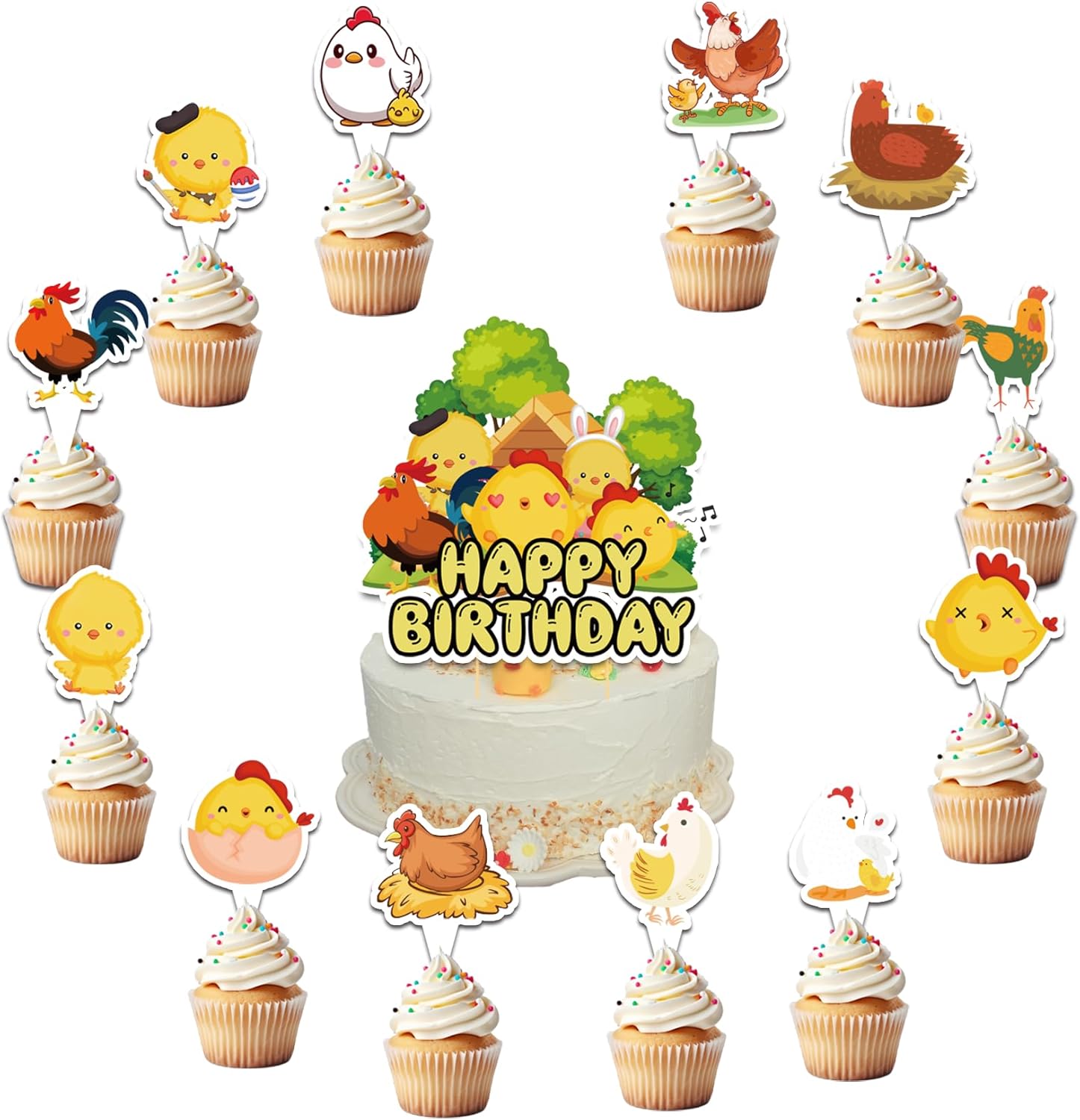 Amazon.com: 25 Pcs Chicken Cake Toppers - Farm Animals Cupcake Toppers ...