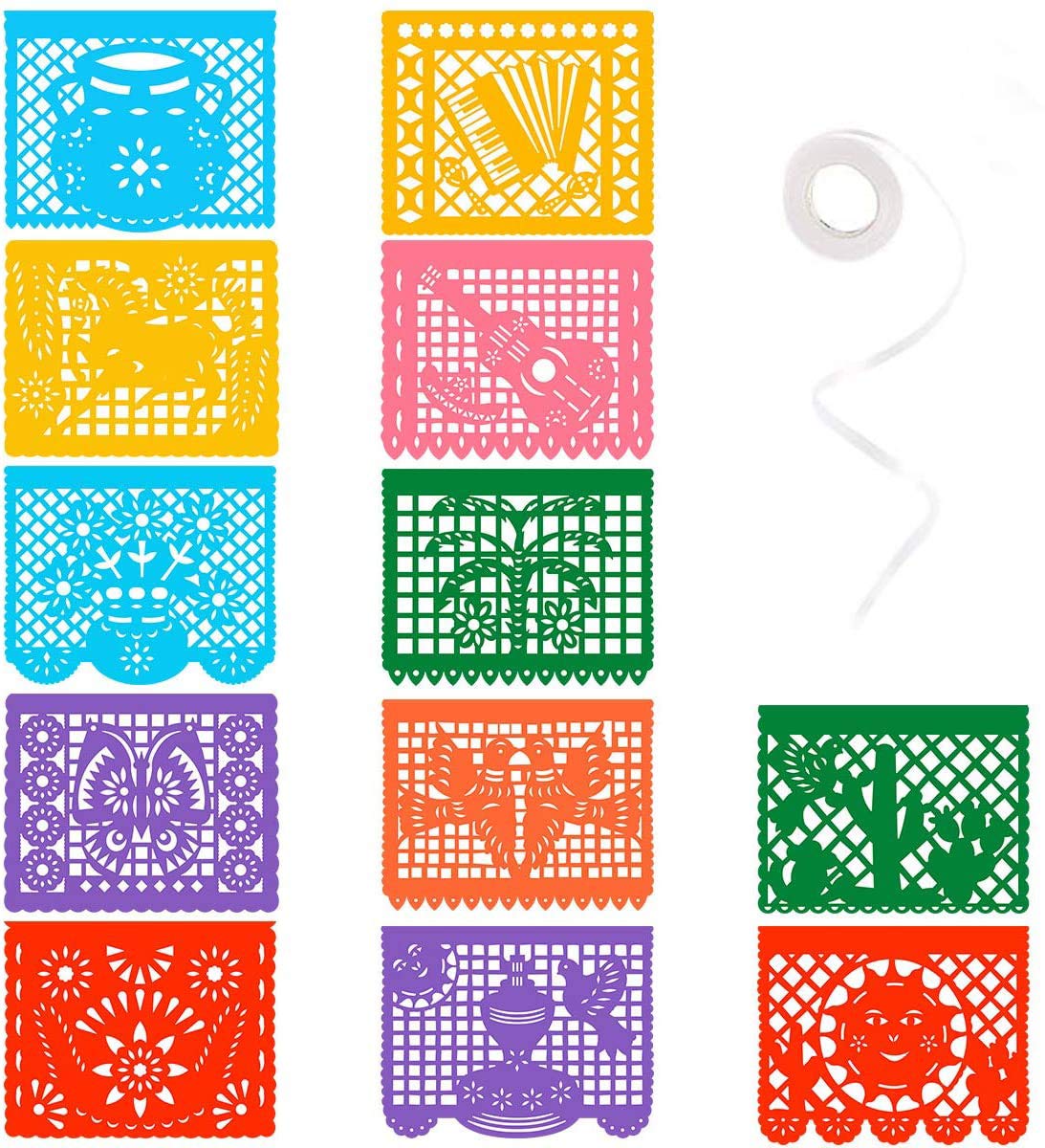 Buy Mexican Banner - 24 FT Papel Picado Banners - 12 Color Panels Large ...