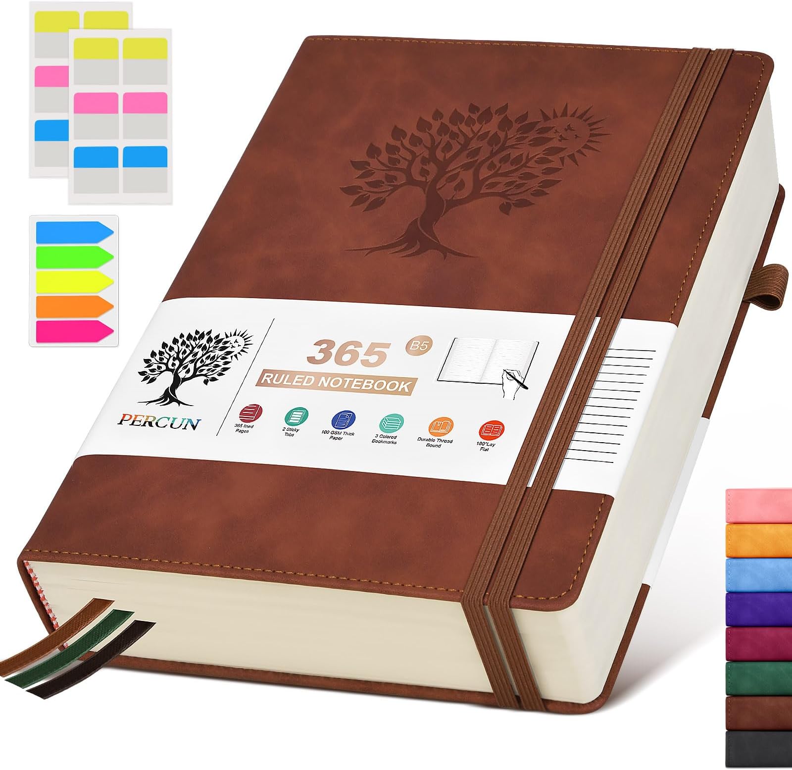Amazon.com : PERCUN B5 Lined Journal Notebook - 365 Page Large Leather ...