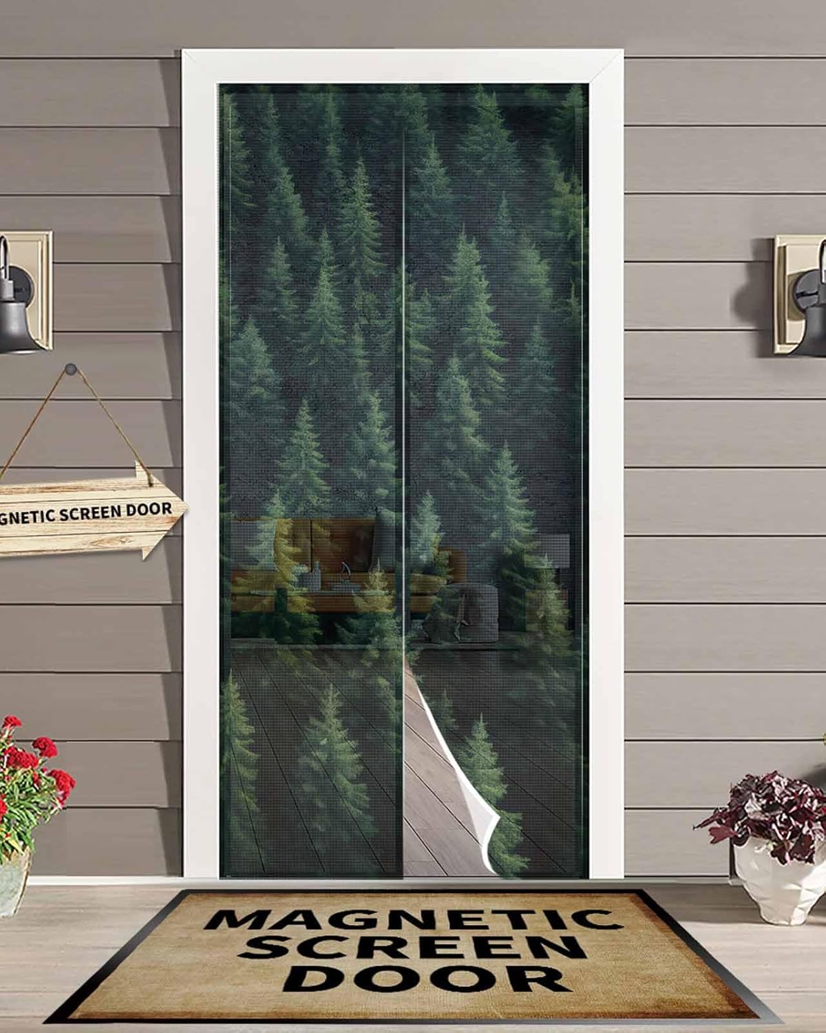 Amazon.com: ZOE GARDEN Forest Green Tree, Magnetic Screen Door for ...