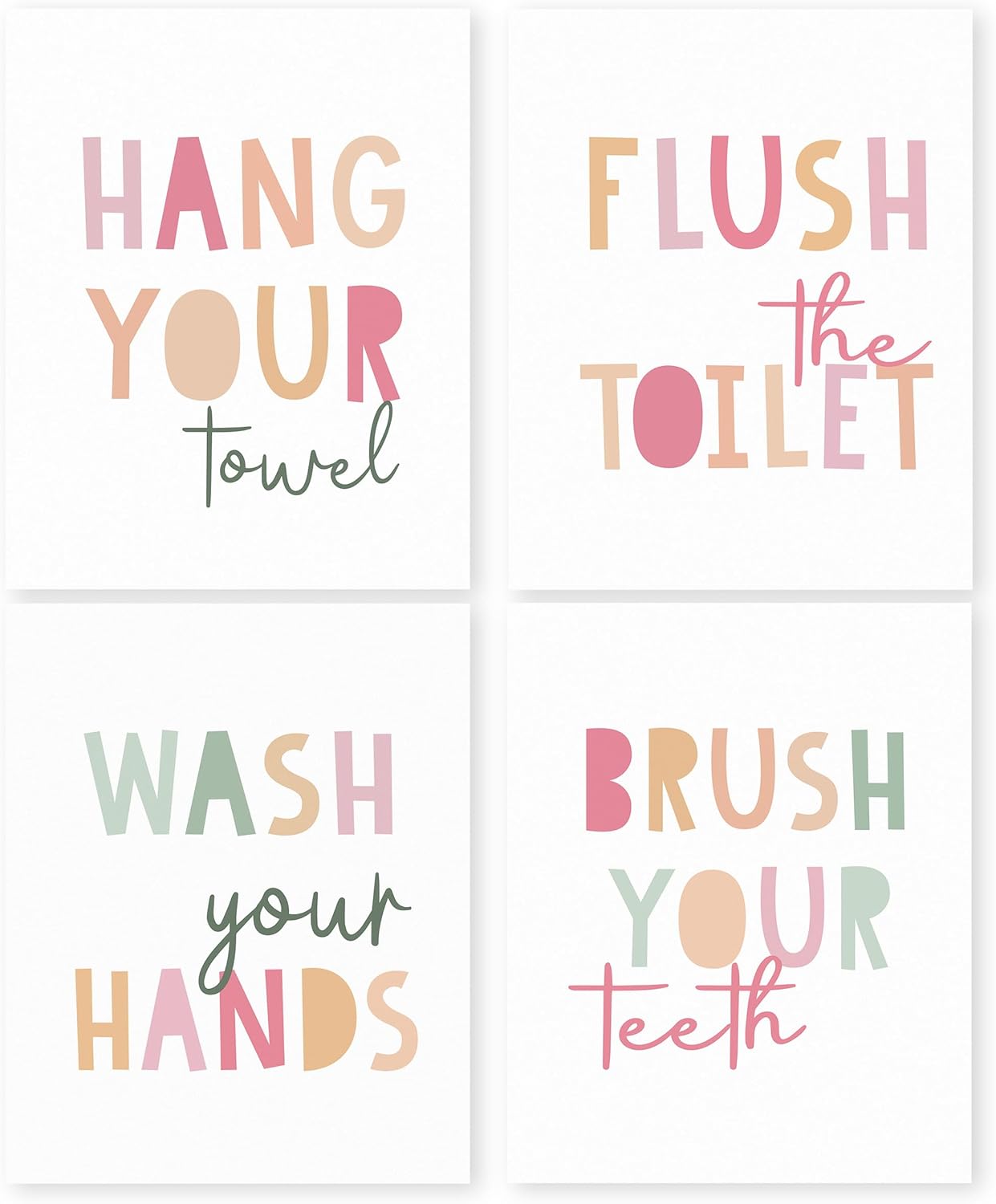Amazon.com: HRQKO Pink Wash Your Hands Wall Art Poster Prints Set of 4 ...