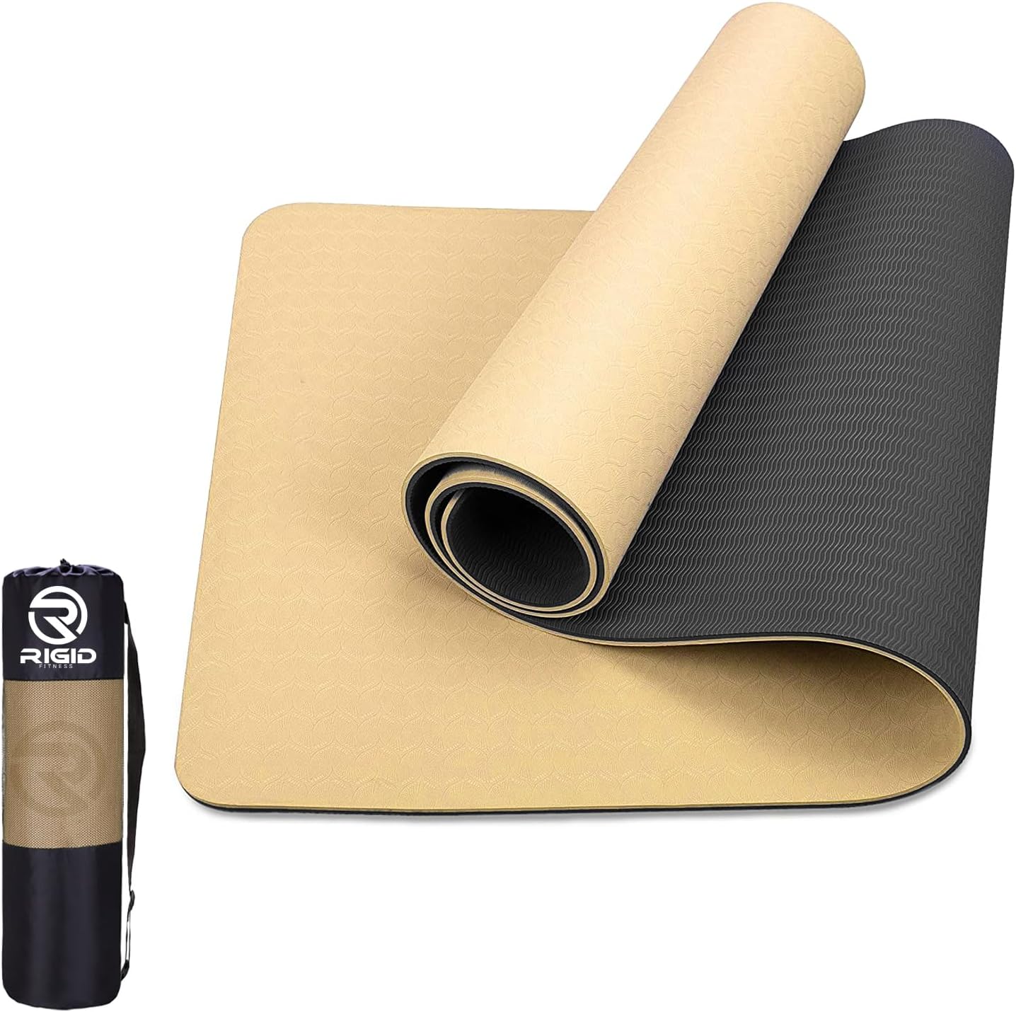 RIGID FITNESS 6mm Anti-Slip TPE Yoga Mat with Strap, Bag - Knee Support ...