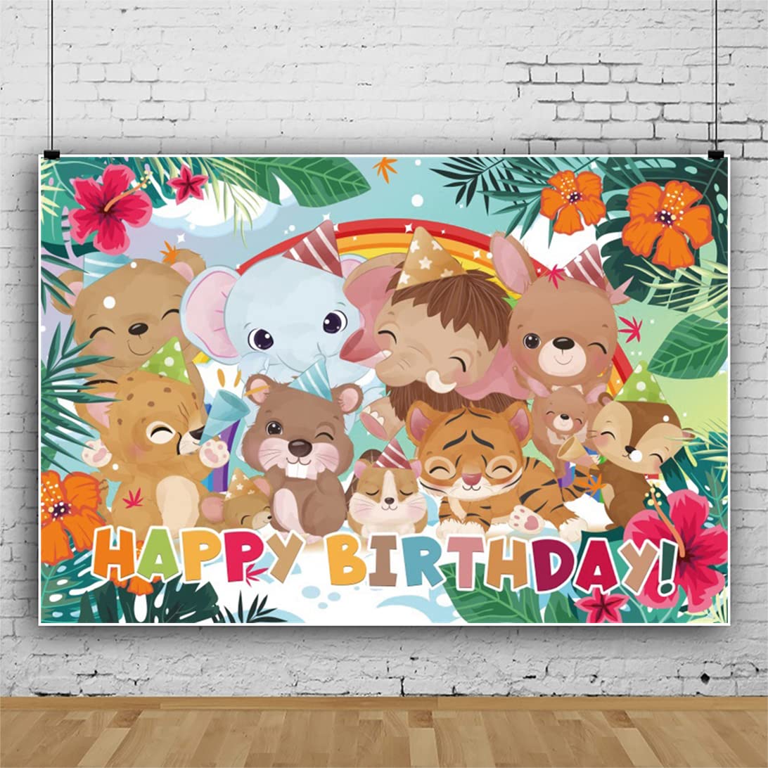 Buy 5x3FT Cartoon Cute Safari Animals Backdrop Happy Birthday ...