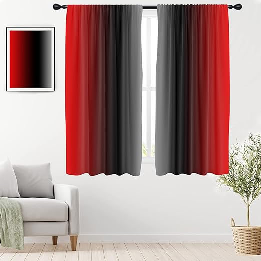 Amazon.com: EGLGCC Black and Red Curtains Ombre Room Grey Burgundy ...