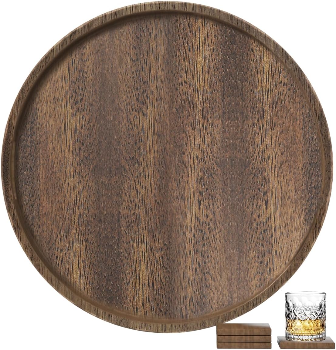 Amazon.com: 20 inch Walnut Wood Serving Tray with Handles, Large Tray ...