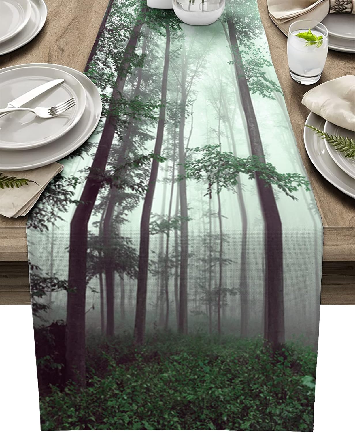 Amazon.com: Housein Table Runner Green Fog Forest Nature Wood Wild ...