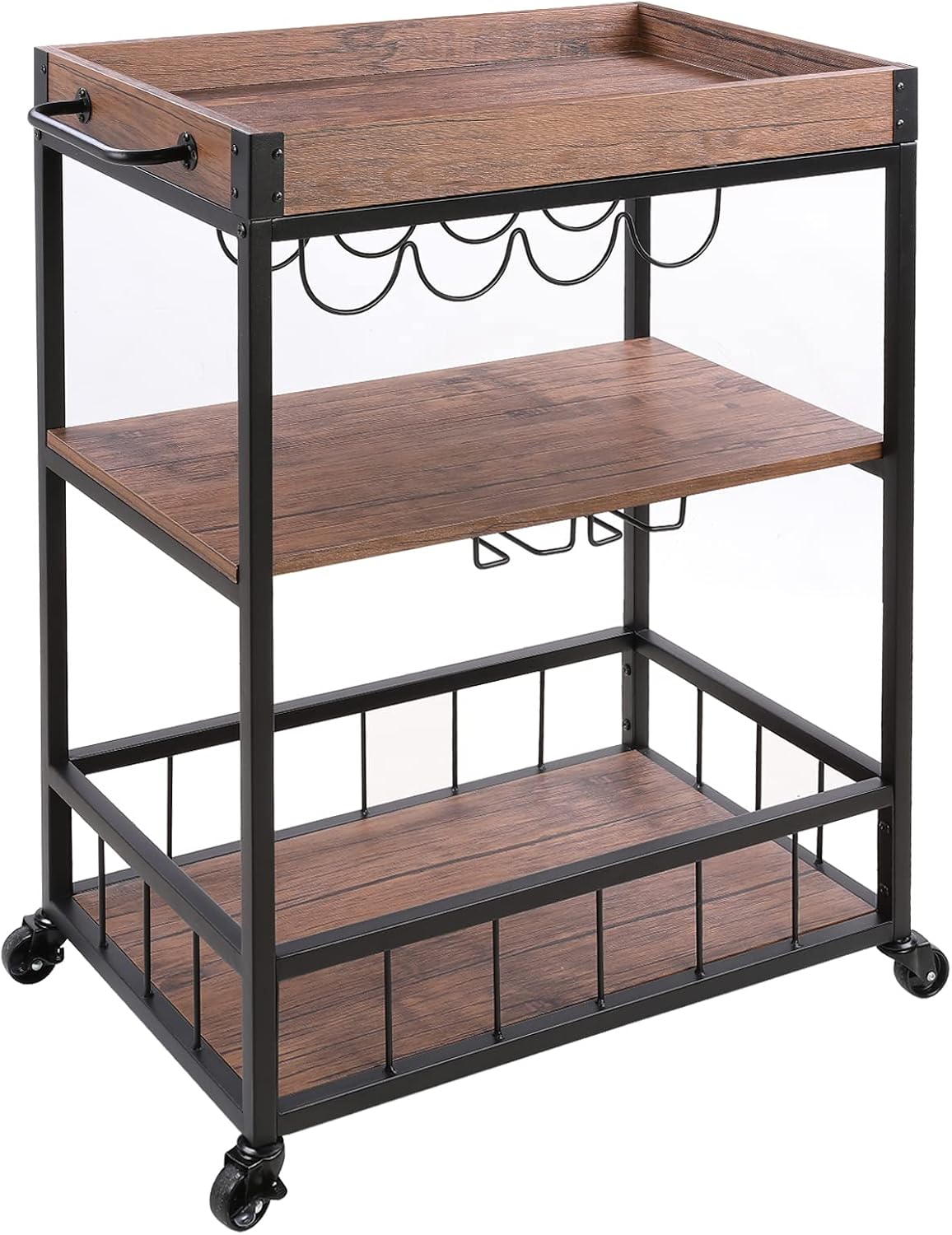 Amazon.com: Bar Serving Cart for Home, Rolling Wood Metal Kitchen Cart ...