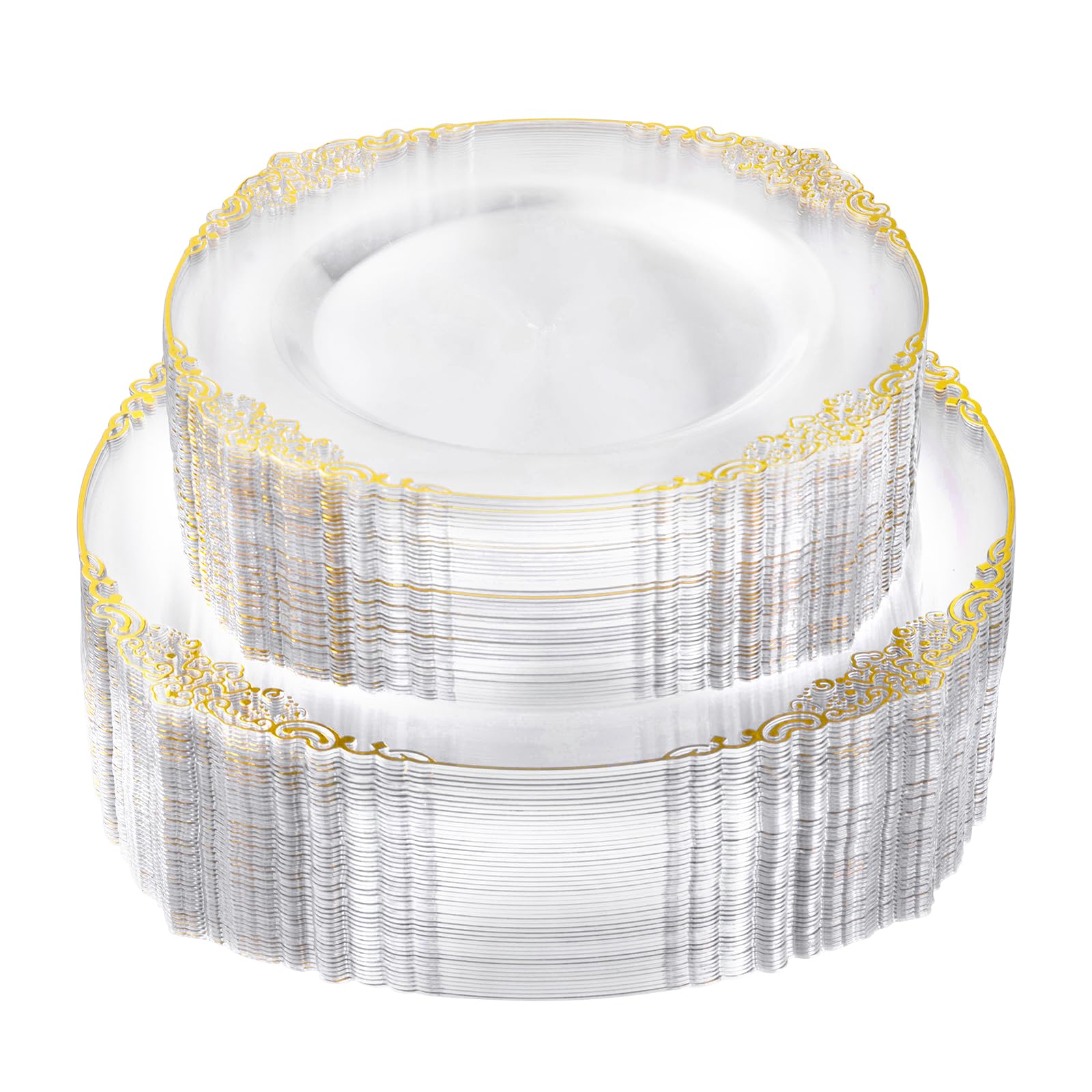 Amazon.com: 100 PCS Clear and Gold Plastic Plates for 50 Guests, Clear ...