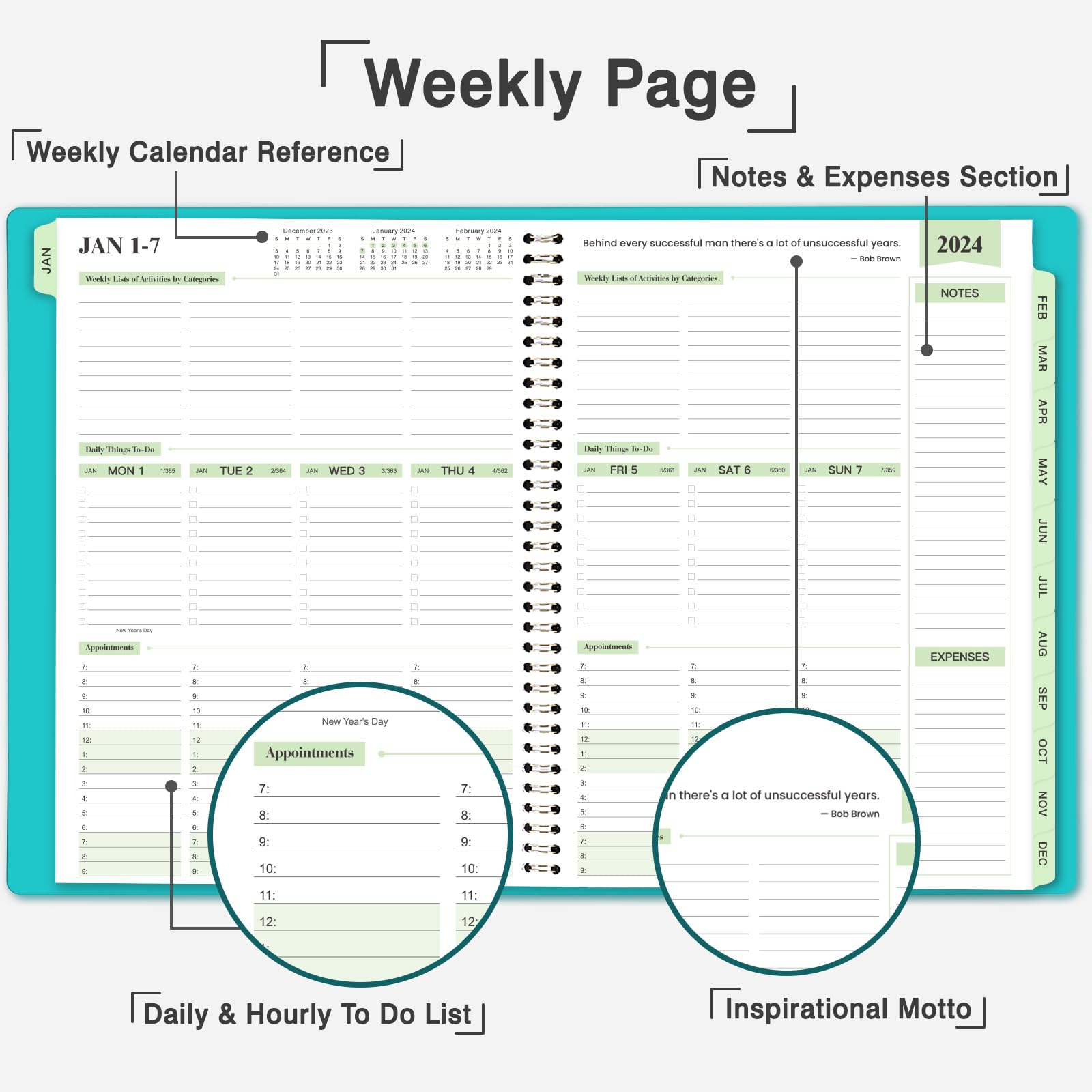 Snapklik.com : 2024 Planner - 3-Tier Down Planner Weekly And Monthly ...