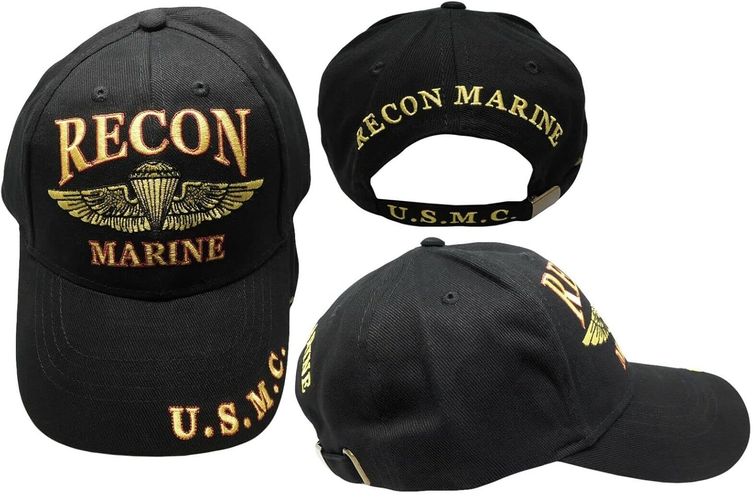 Recon Marine U.S.M.C. U.S. Marines Black Adjustable Embroidered Cotton ...