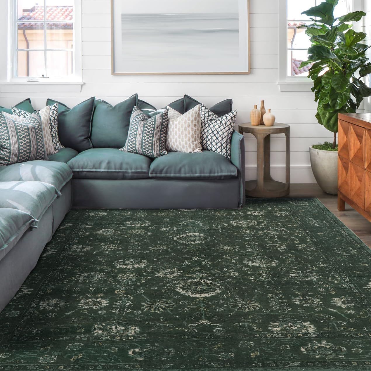 Amazon.com: Dark Green Floral Area Rug 5x7,Washable Boho Rugs for ...
