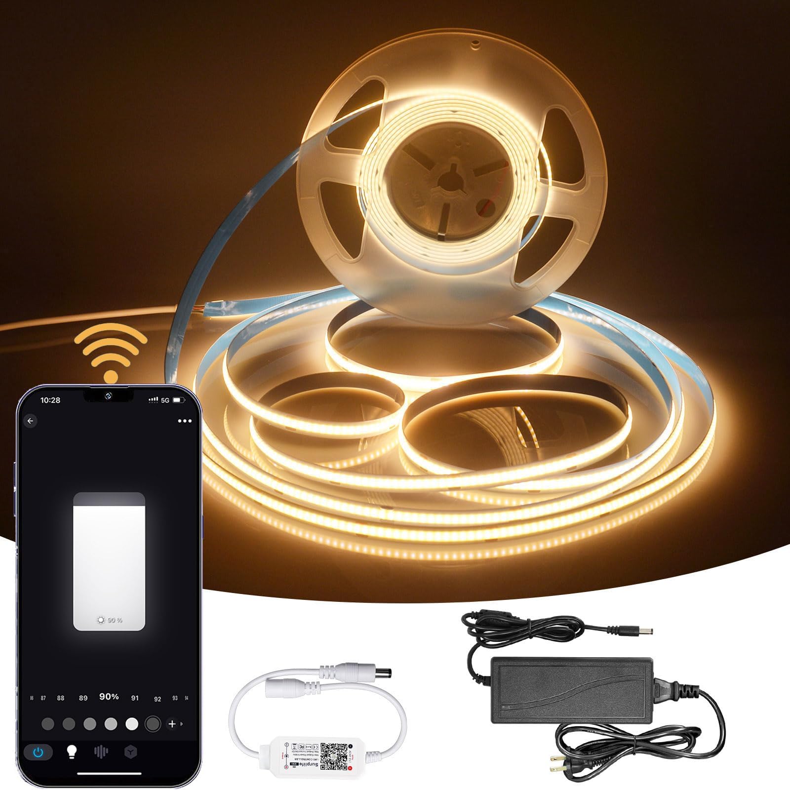 Amazon.com: Smart COB LED Strip Light Kit 3000K Warm White, 16.4ft 320 ...