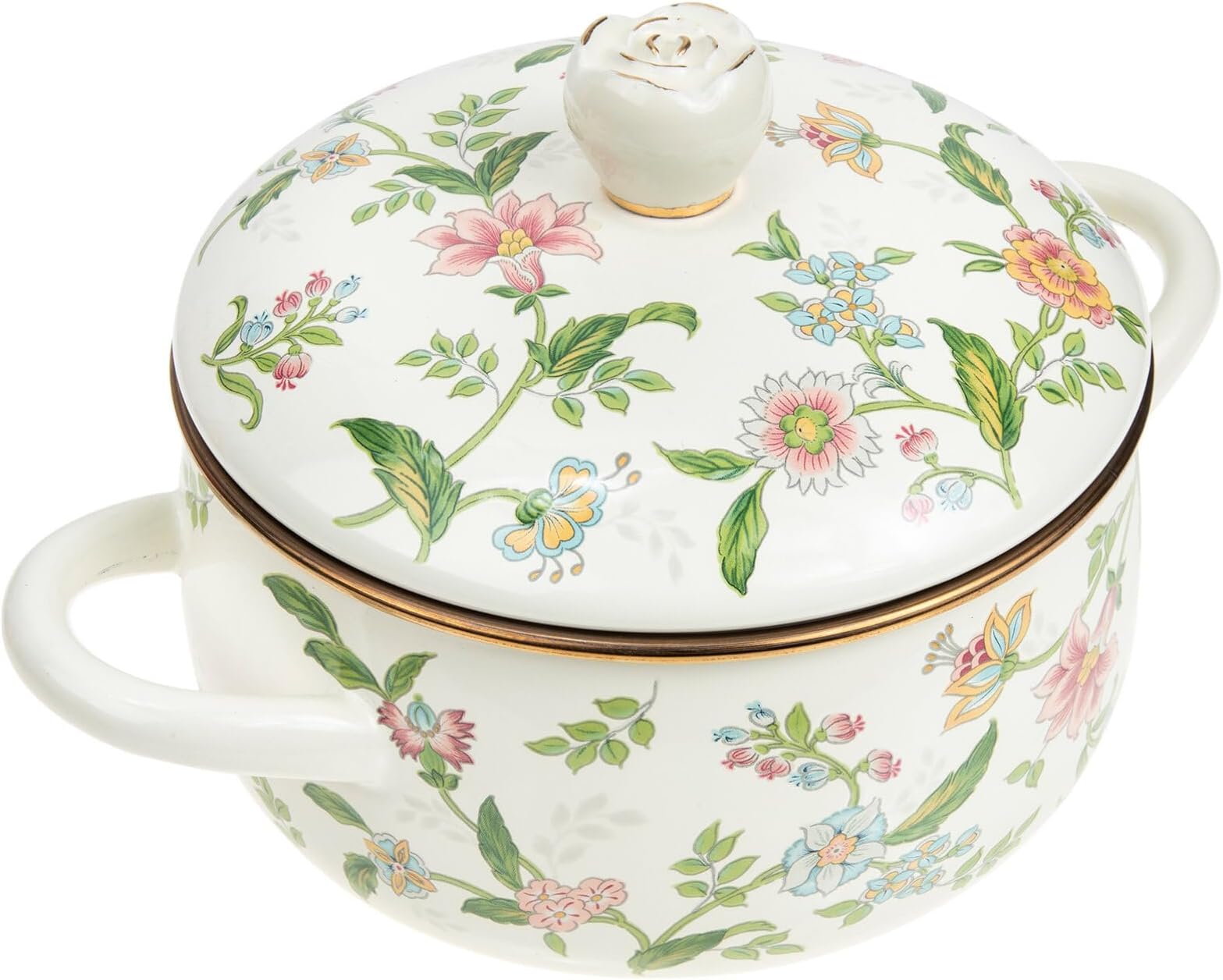 YARNOW Retro Flower Enamel Stockpot: Stew Pot with Lid 20cm Non- Stick ...