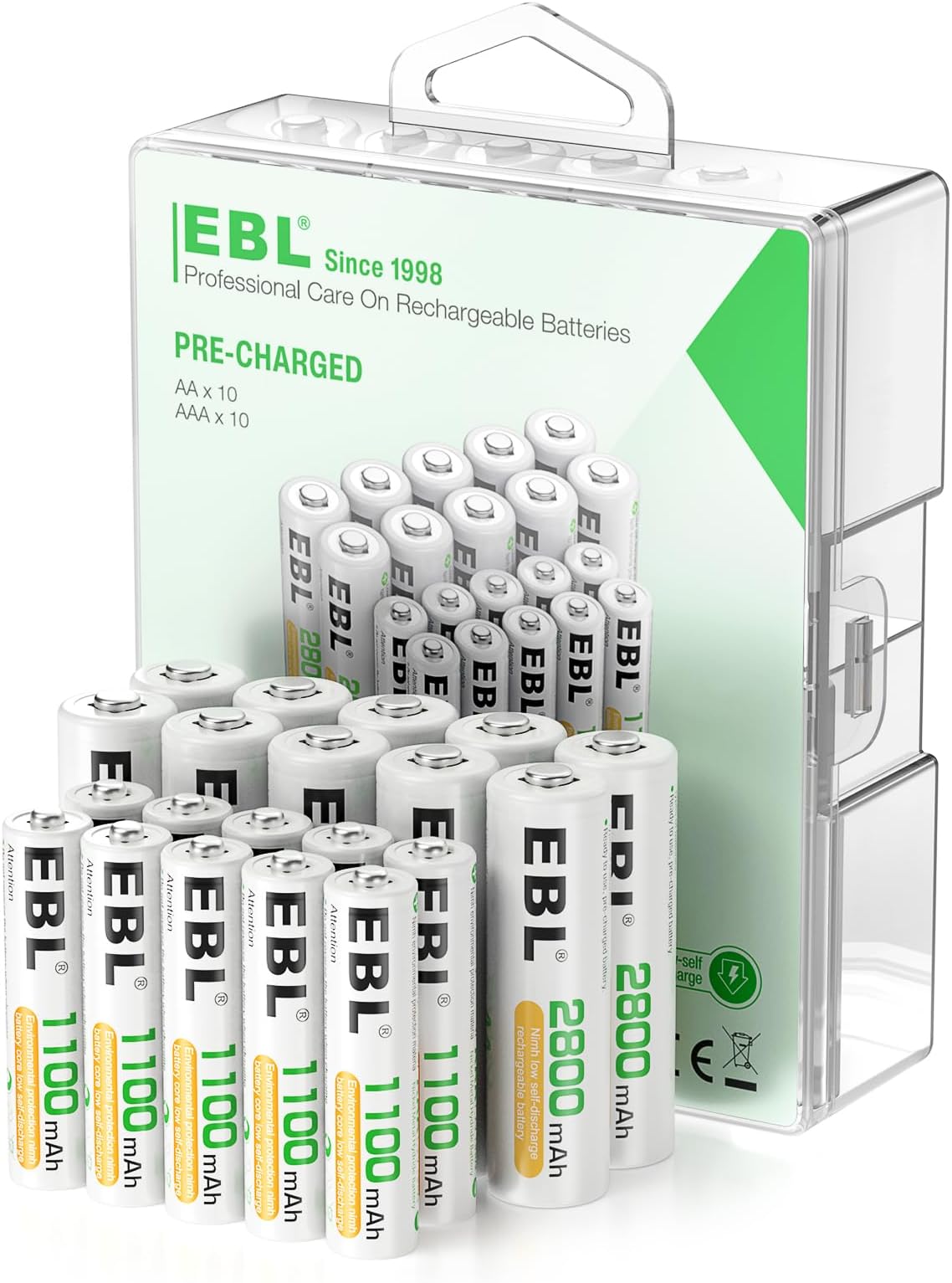 Amazon.com: EBL Rechargeable Batteries Combo, AA 2800mAh (10 Pack) and ...