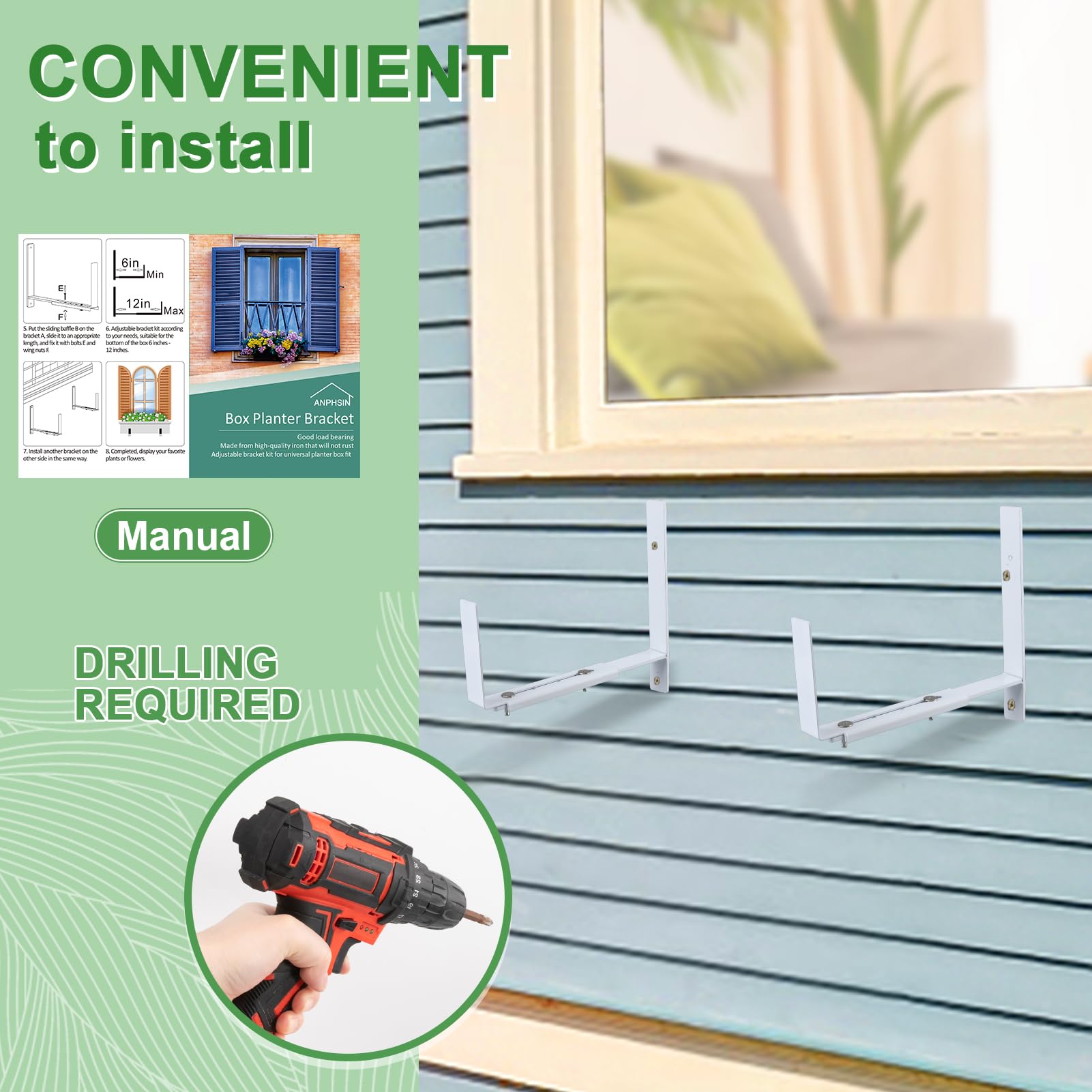 Snapklik.com : Adjustable Window Planter Box Brackets, 2 Pack Flower ...