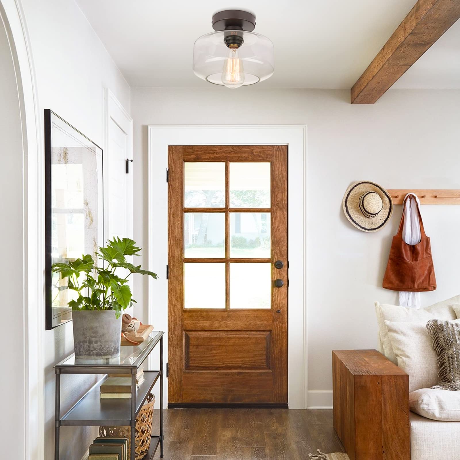Snapklik.com : MAXvolador Industrial Semi Flush Mount Ceiling Light Brown