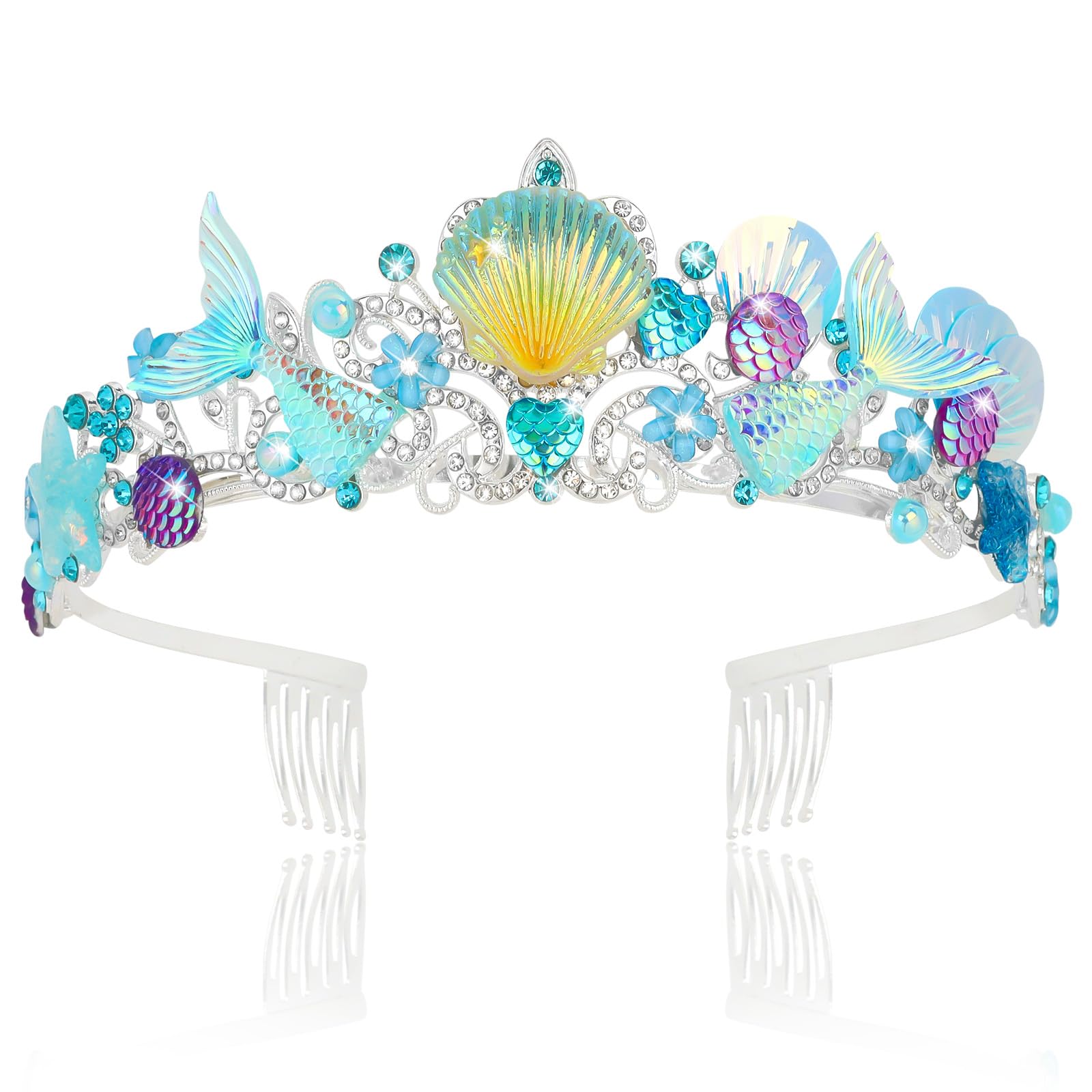 Amazon.com : CIEHER Mermaid Crown Blue Shell Tiara Mermaid Tiara for ...